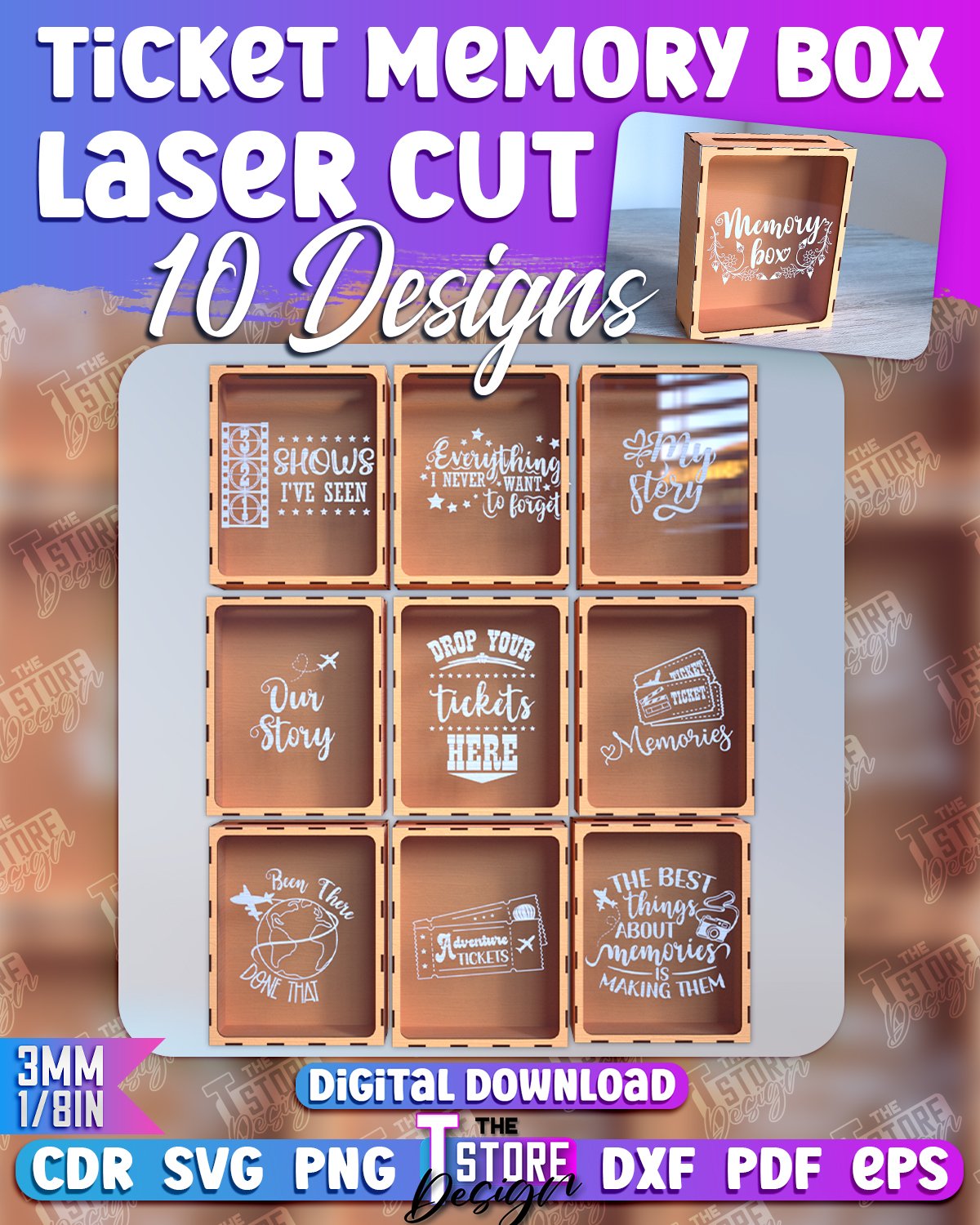 Ticket Memory Box Laser Cut |Memory Box for Ticket Stubs SVG