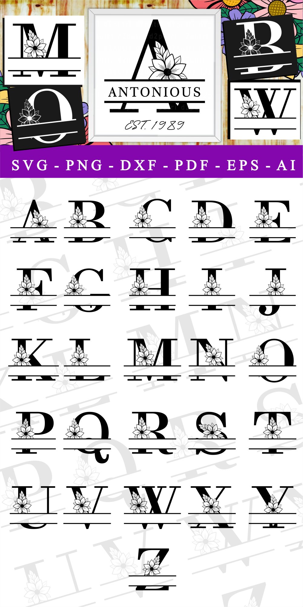 Split Font SVG Files Design, Split Monograms Letter SVG