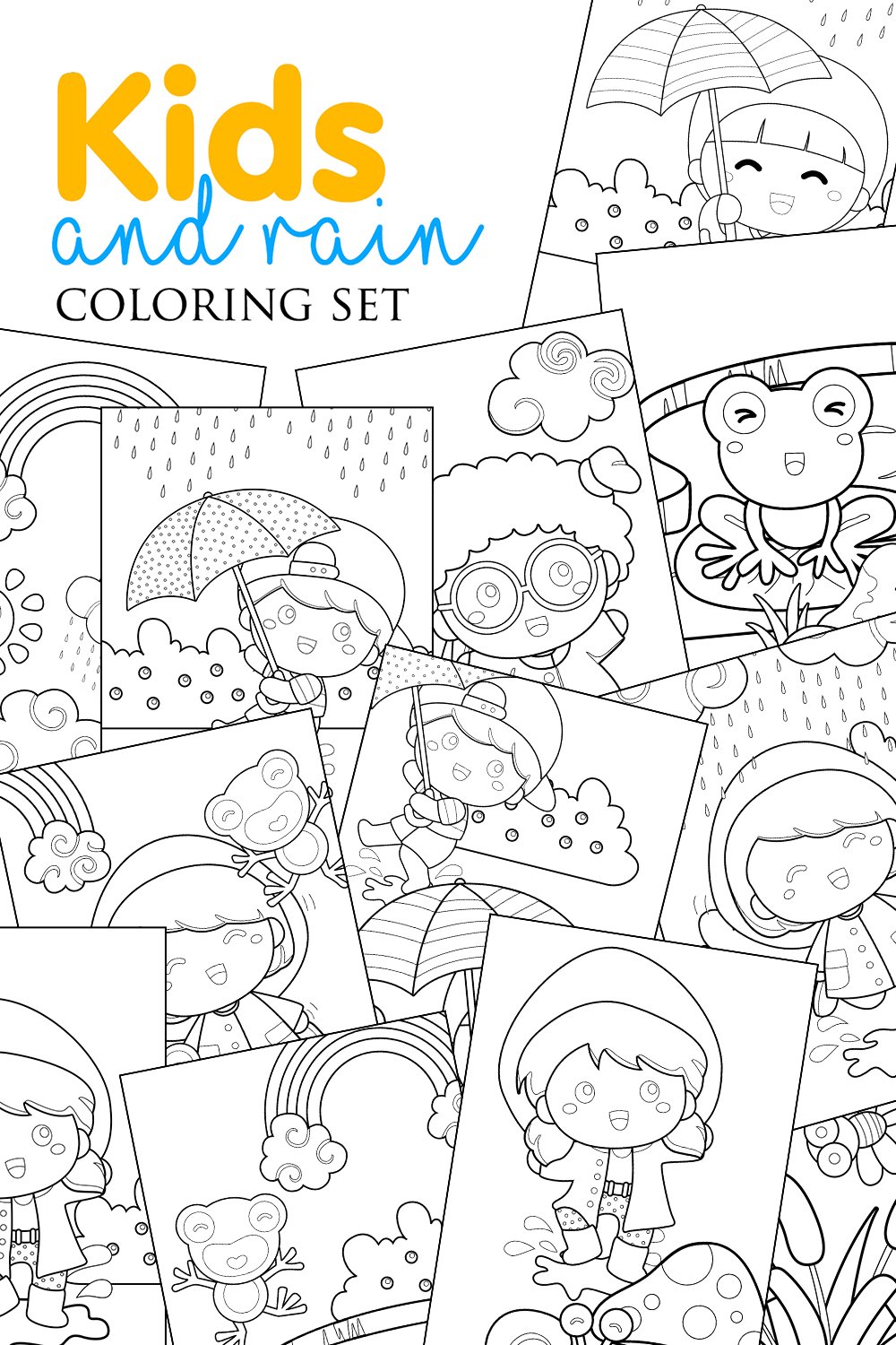 Cute Kids and Rain Play Activity at Garden Coloring Set