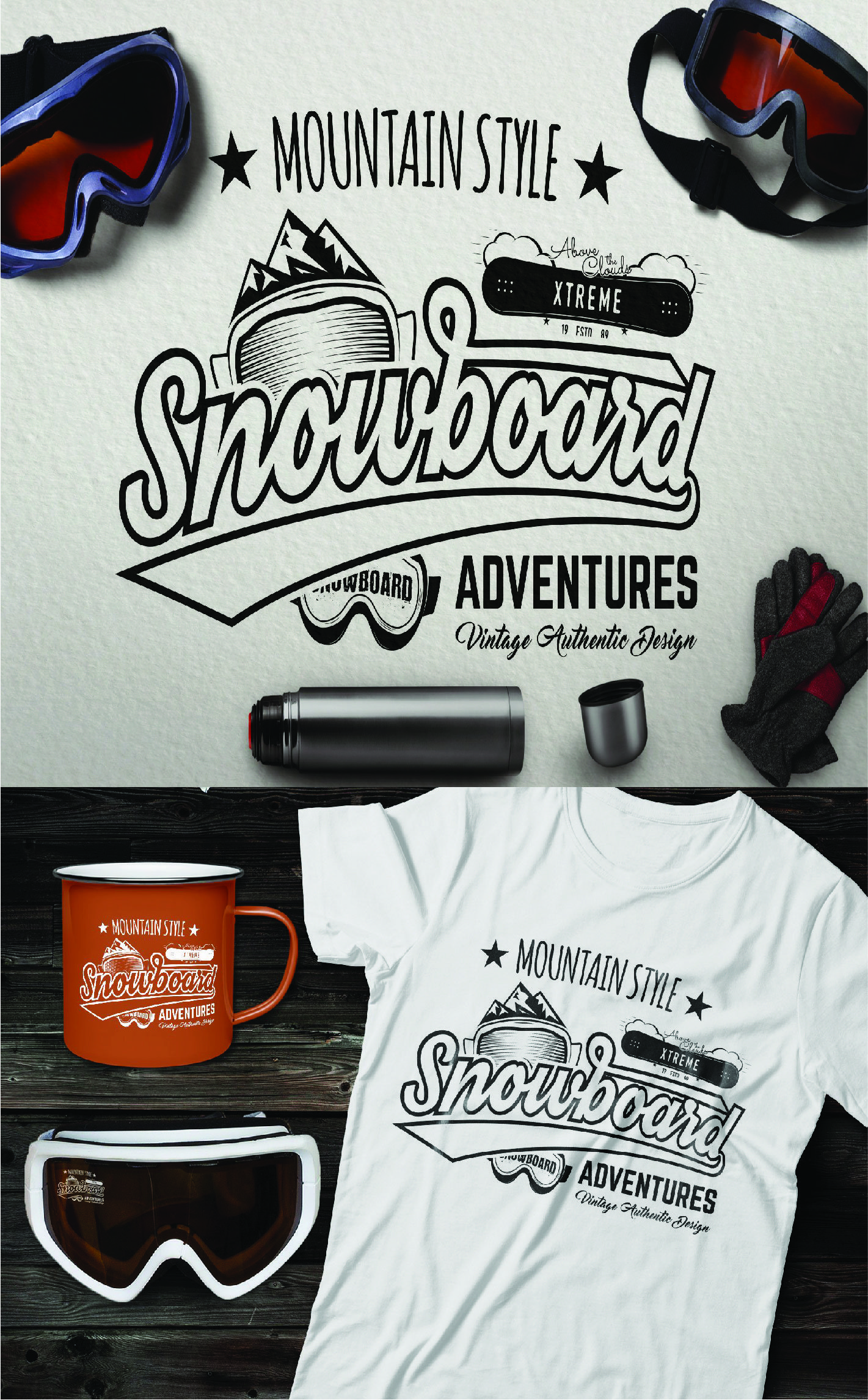 Retro Snowboarding Logo / Winter Activity Badge (199359)