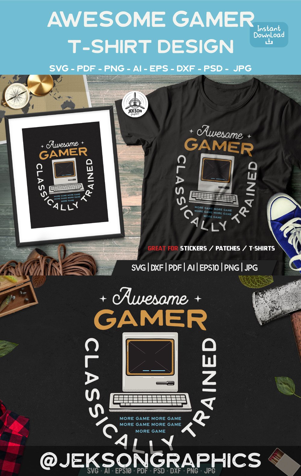Gamer SVG T Shirt Sublimation Design Awesome Gamer DXF PDF