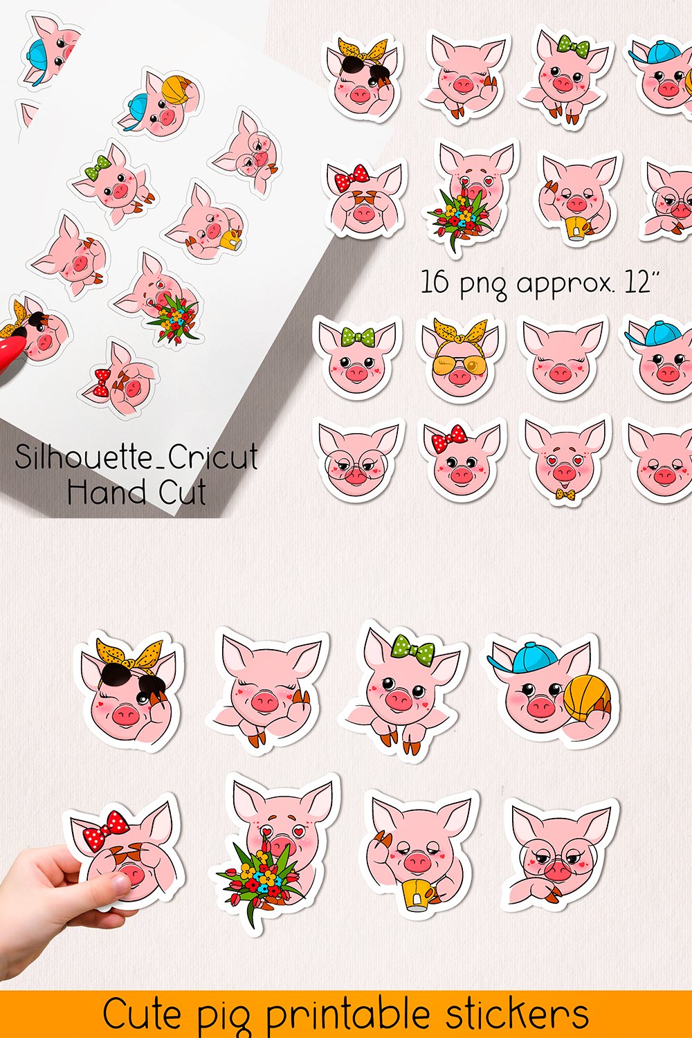 Cute pigs printable stickers. PNG, JPG.