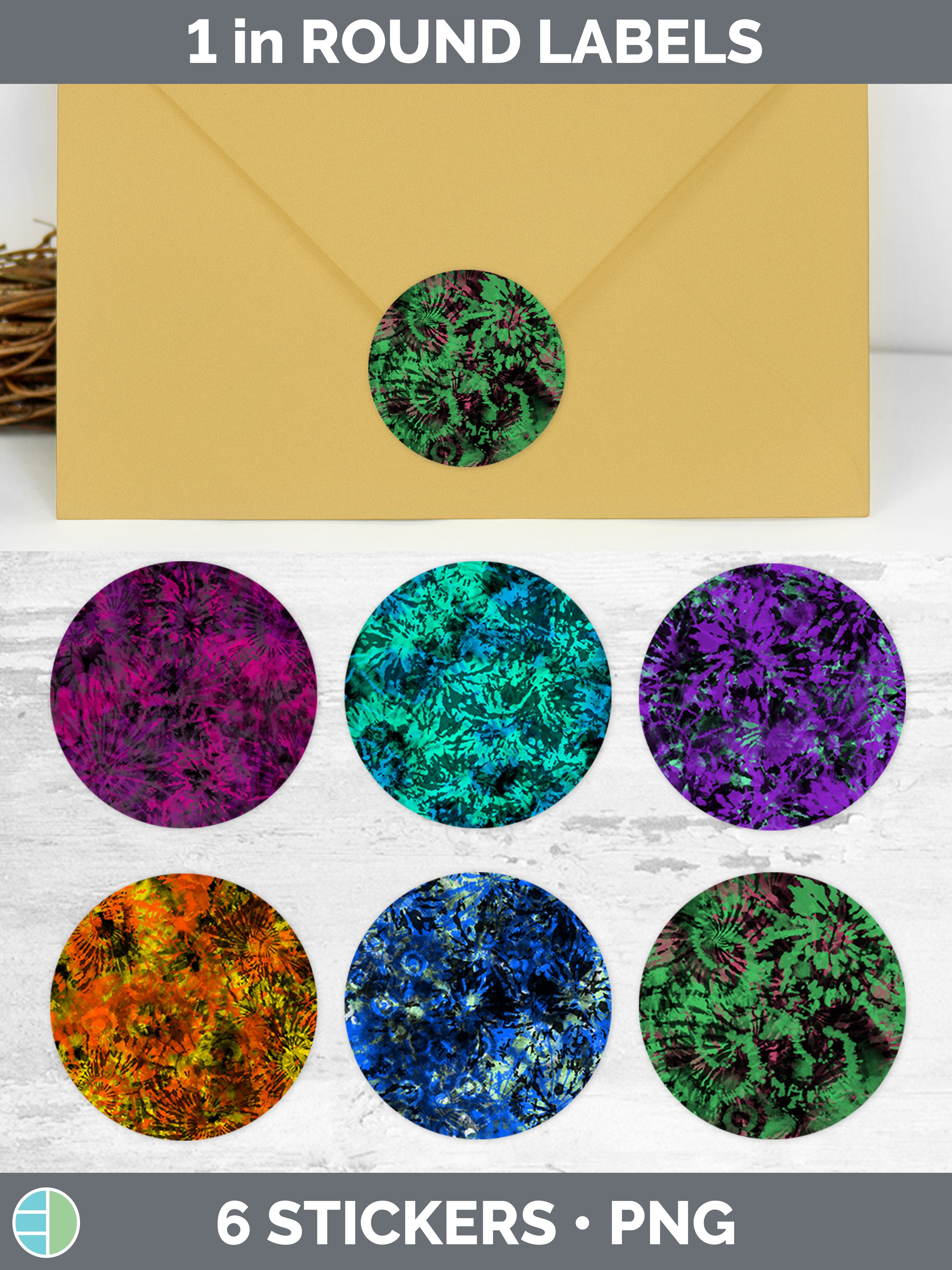 Tie Dye Stickers | Sticker 1in Round Labels PNG Designs