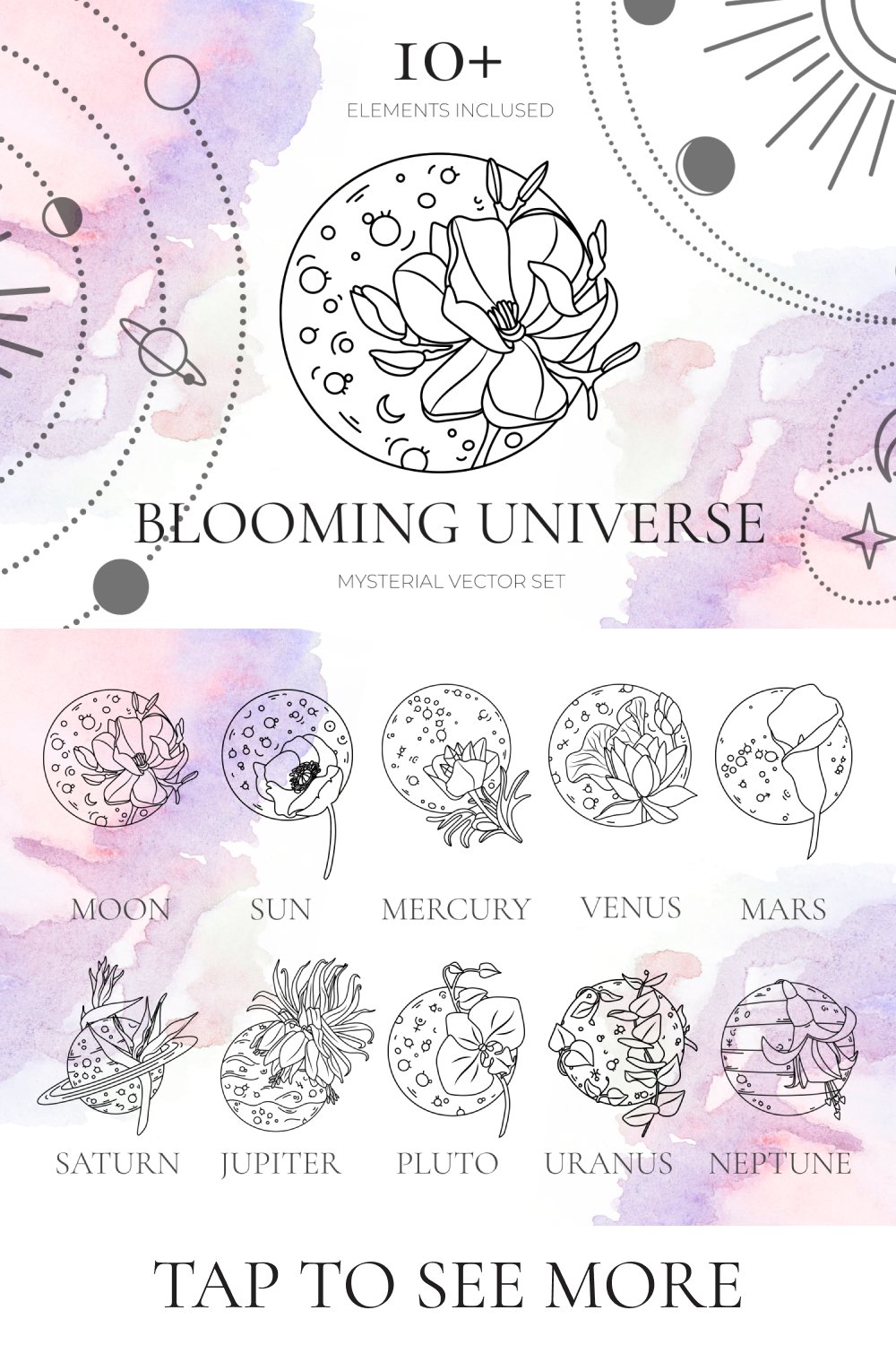 SVG Planets With Flowers I Blooming Universe Cliparts