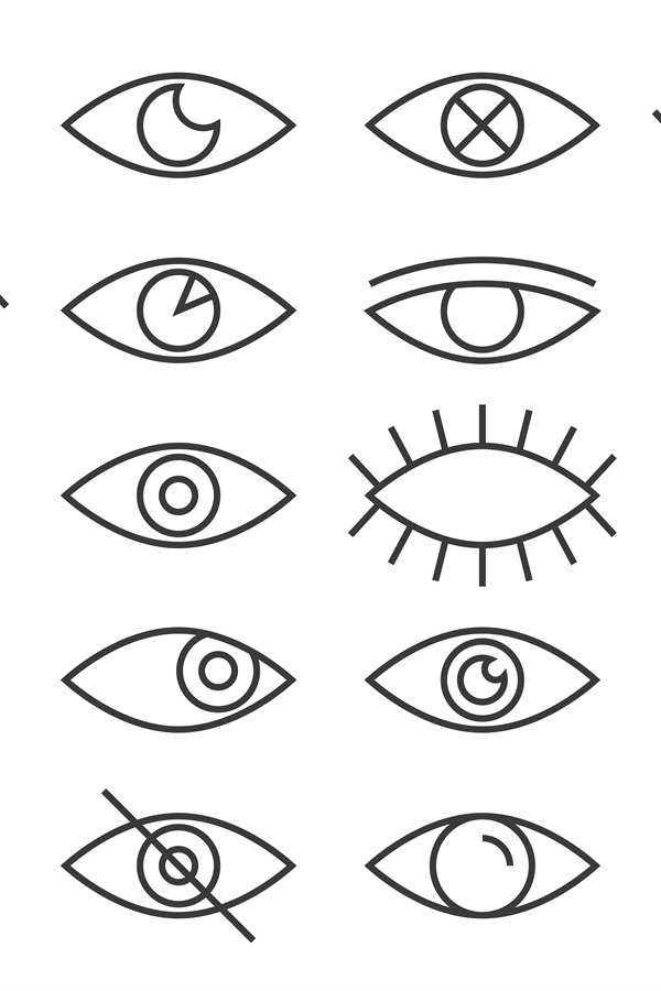 Line eye. Human eyes in different positions, observe and cry