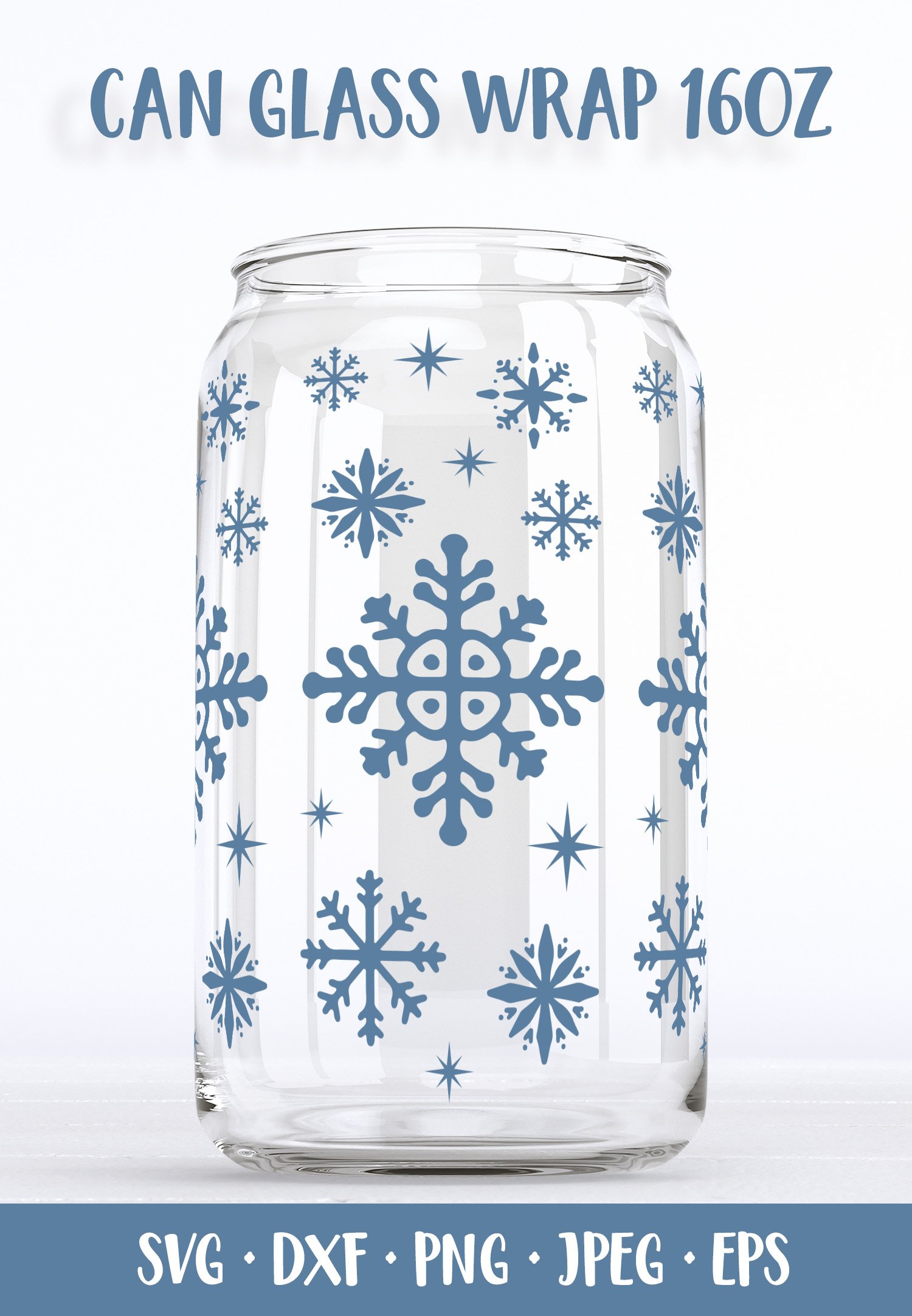 Winter Snowflakes Glass Can Wrap. Snow Beer Can Glass SVG