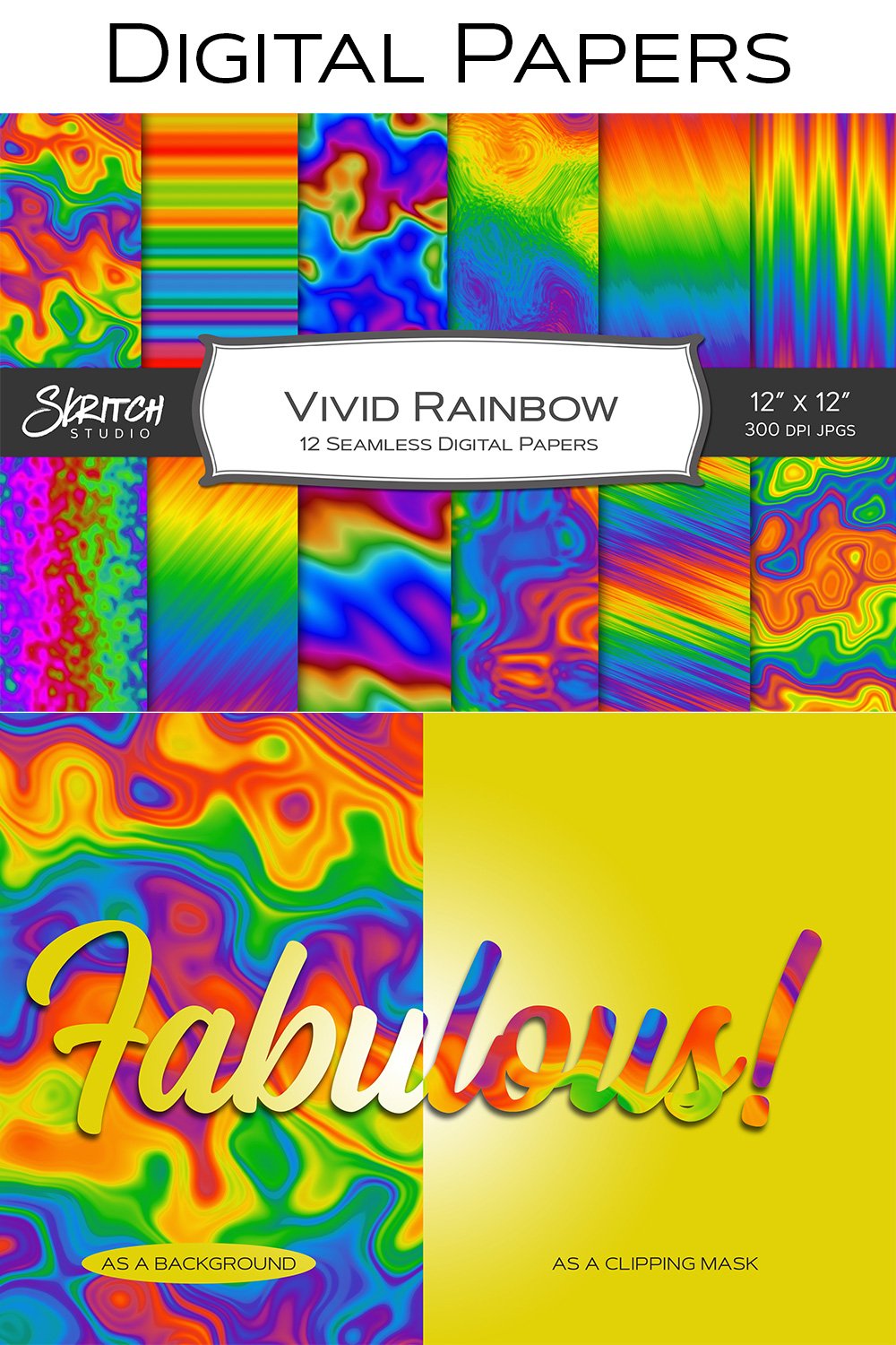 Vivid Rainbow Digital Paper - Seamless Background Textures