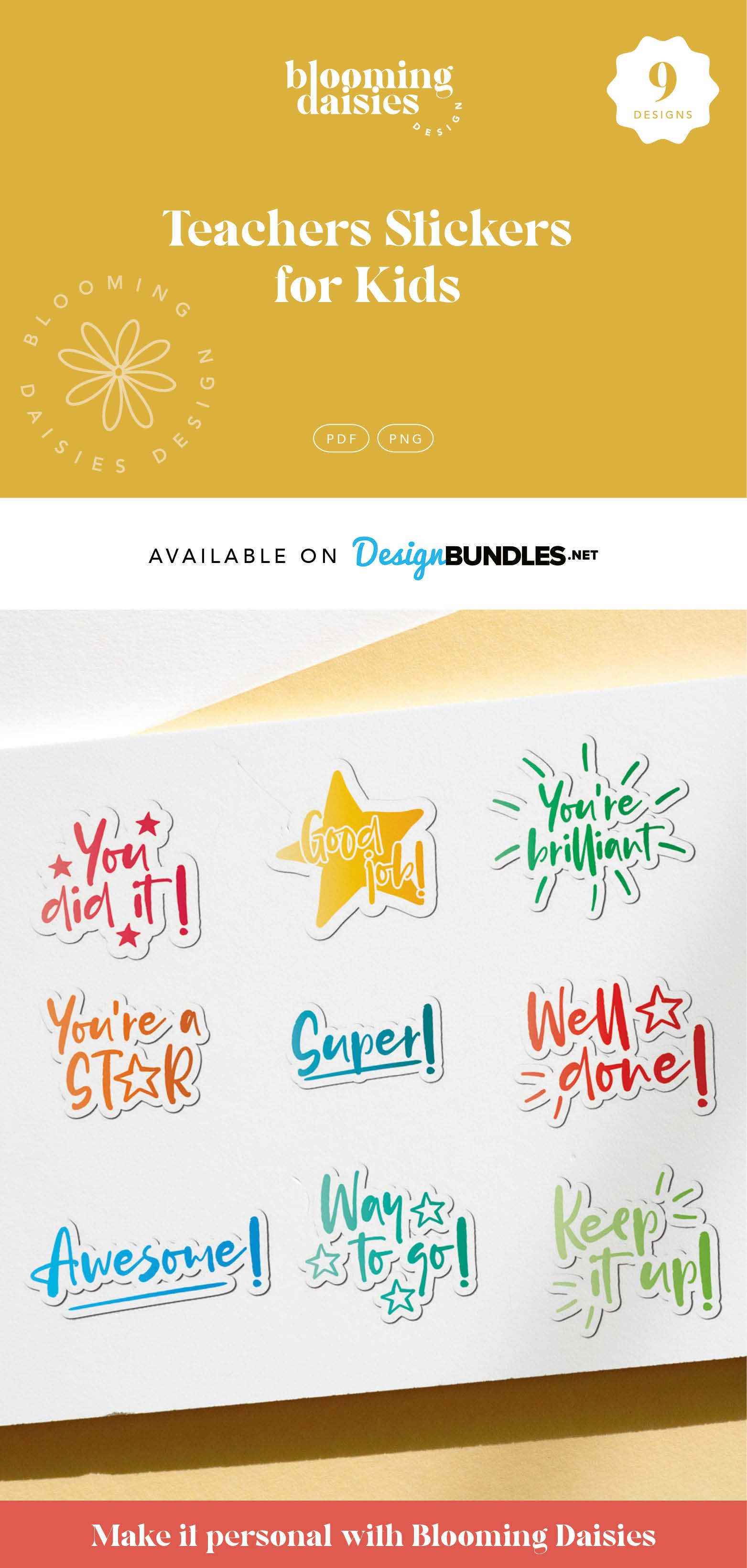 Teacher Stickers for Kids, 9x Colourful Designs