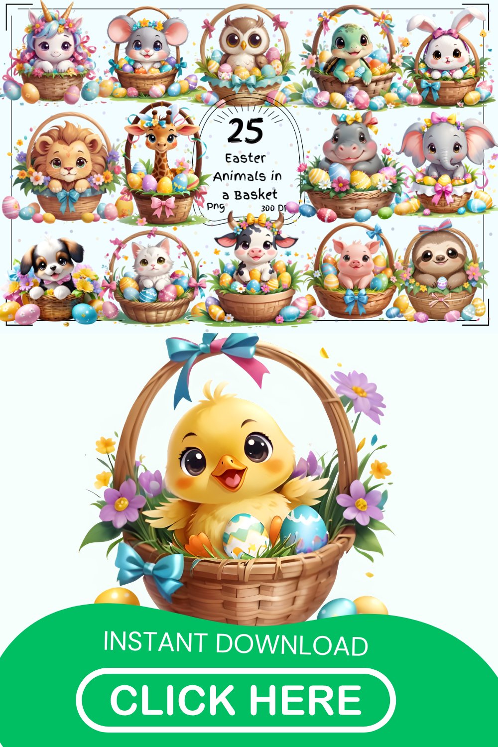 Animals in Easter Basket Clipart - Adorable Spring Graphics