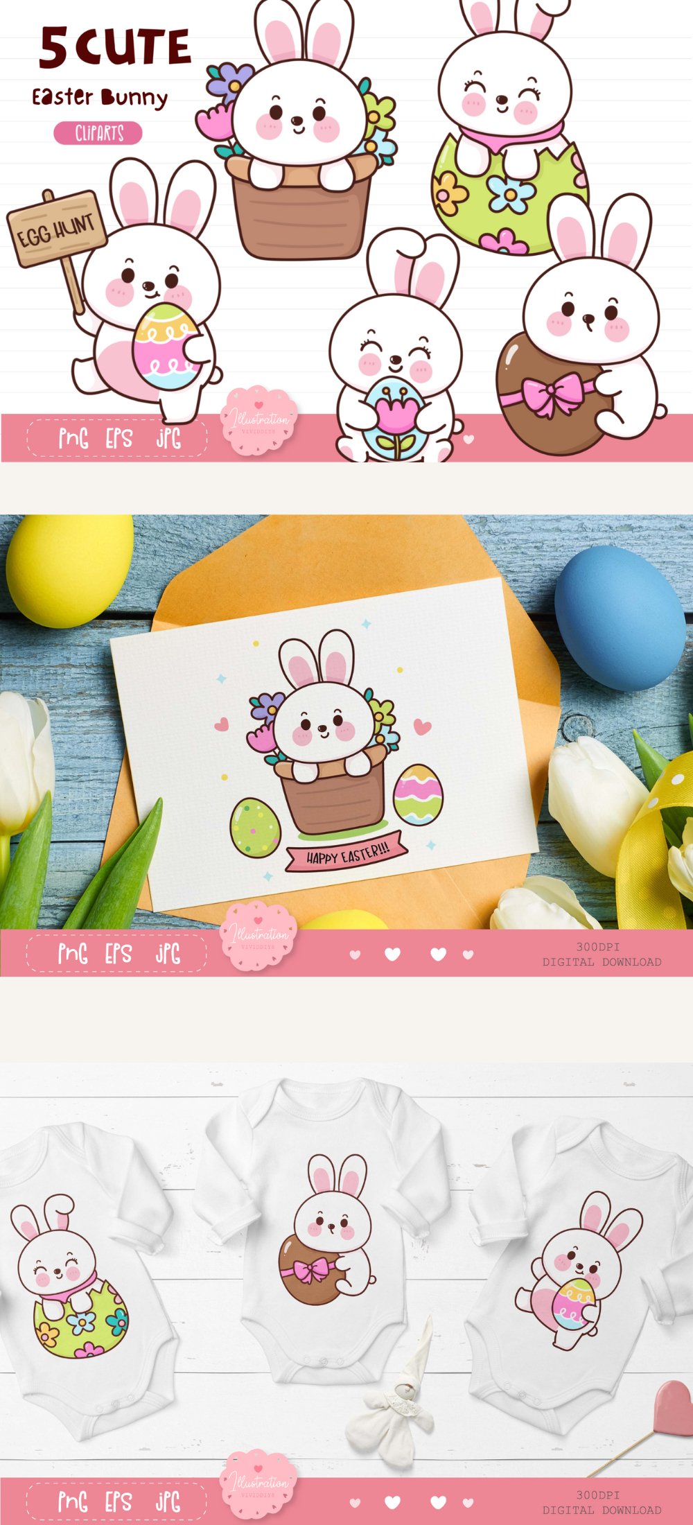 Cute bunny easter colorful eggs. Kawaii animals rabbit