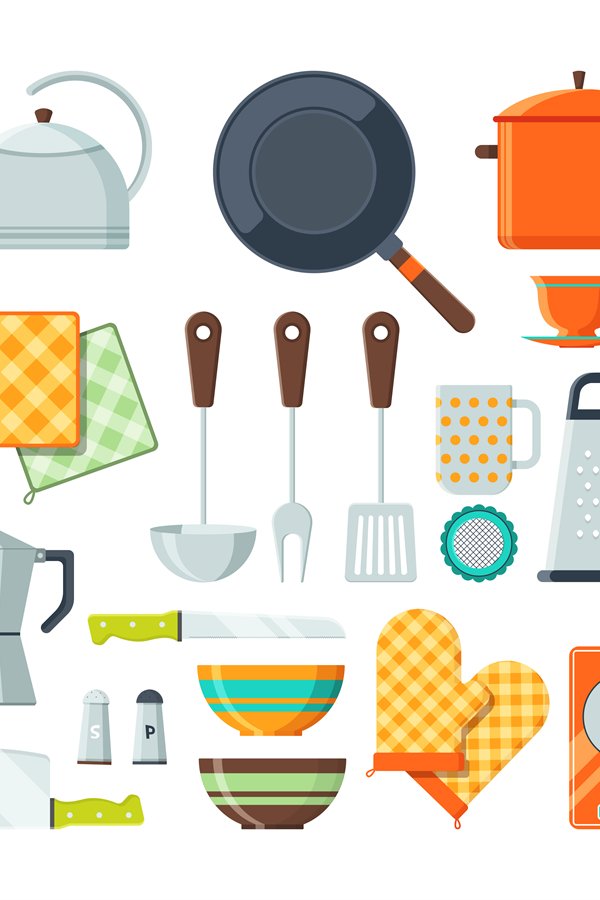Kitchen tools for cooking. Vector cartoon illustrations isol