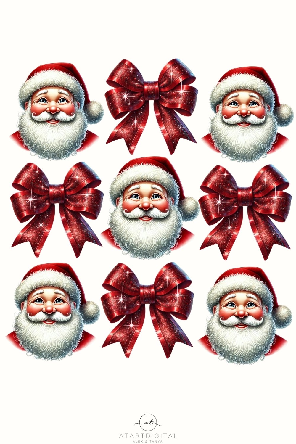 Whimsical Santa & Bows Illustration, Seasonal Aesthetic PNG