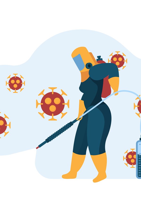 Covid sanitizing workers. Safety concept professional cleani