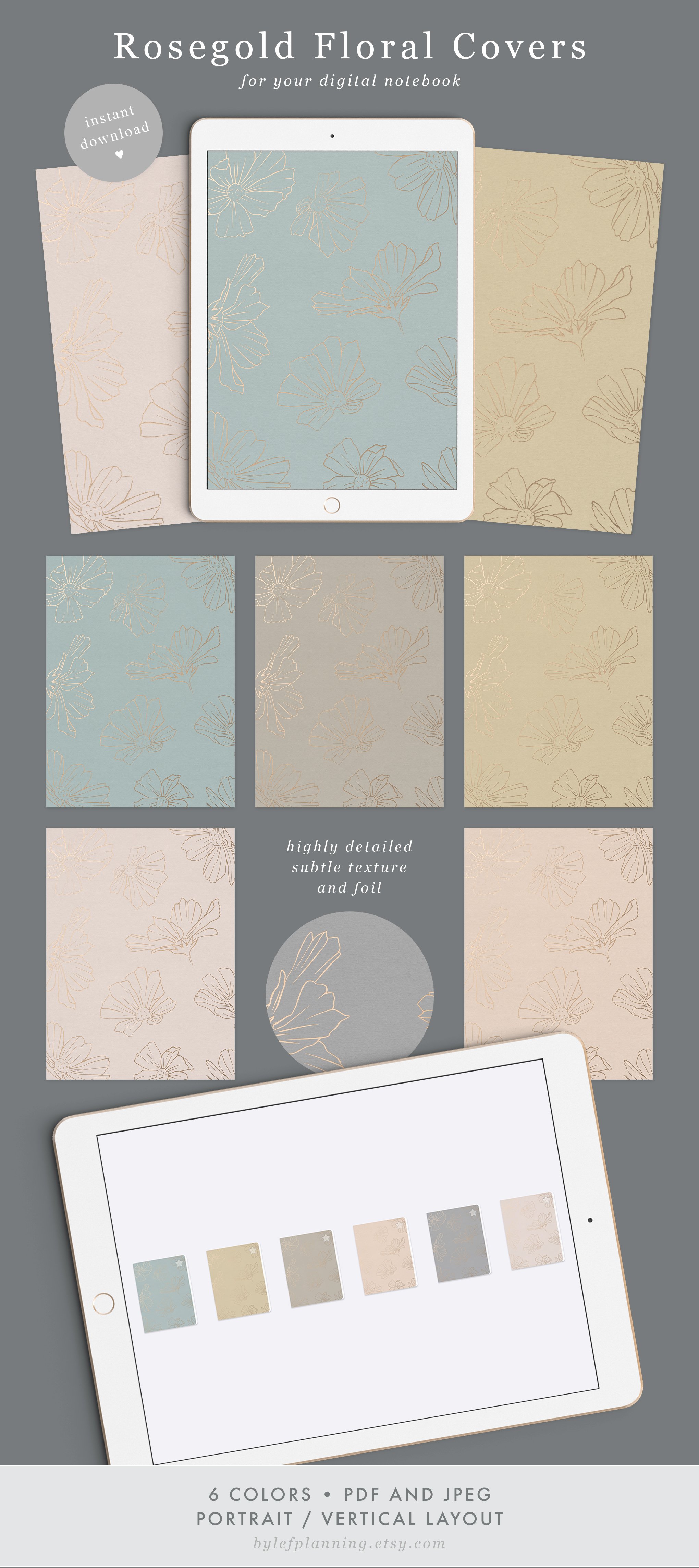 Goodnotes Digital Notebook Covers Rosegold Flowers