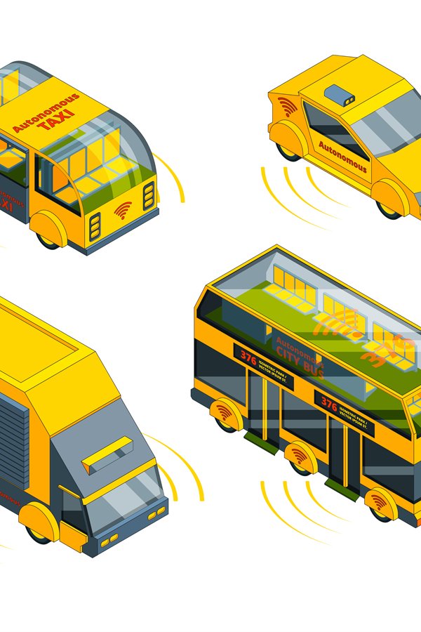 Autonomous vehicle. Unmanned transport at road emergency car