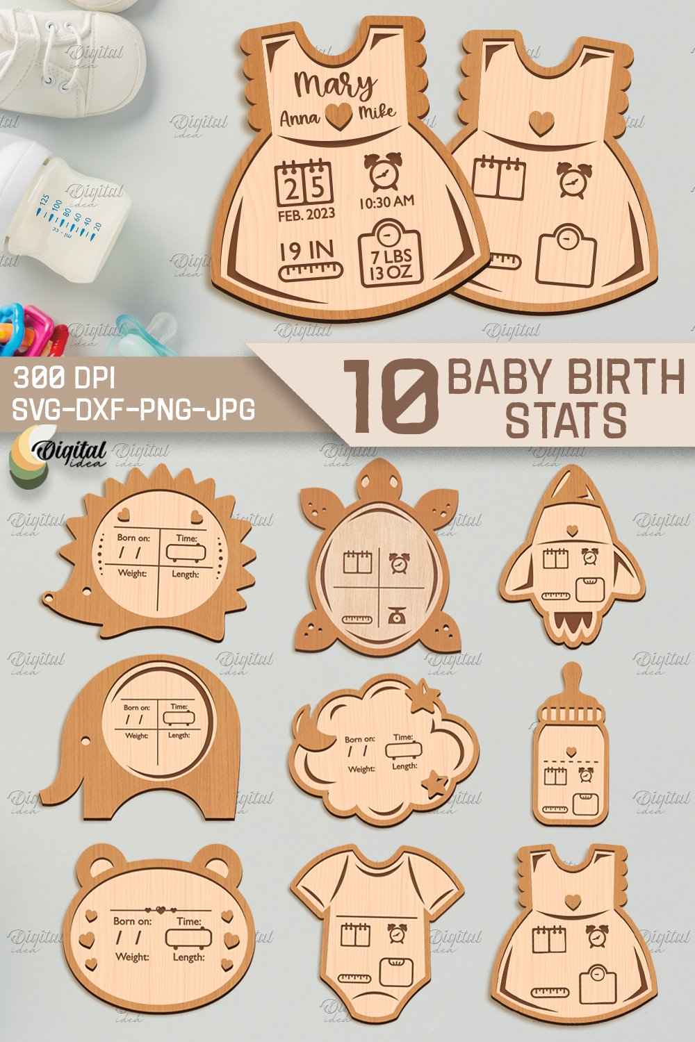 Baby birth stats laser cut bundle. 3D Birth announcement svg