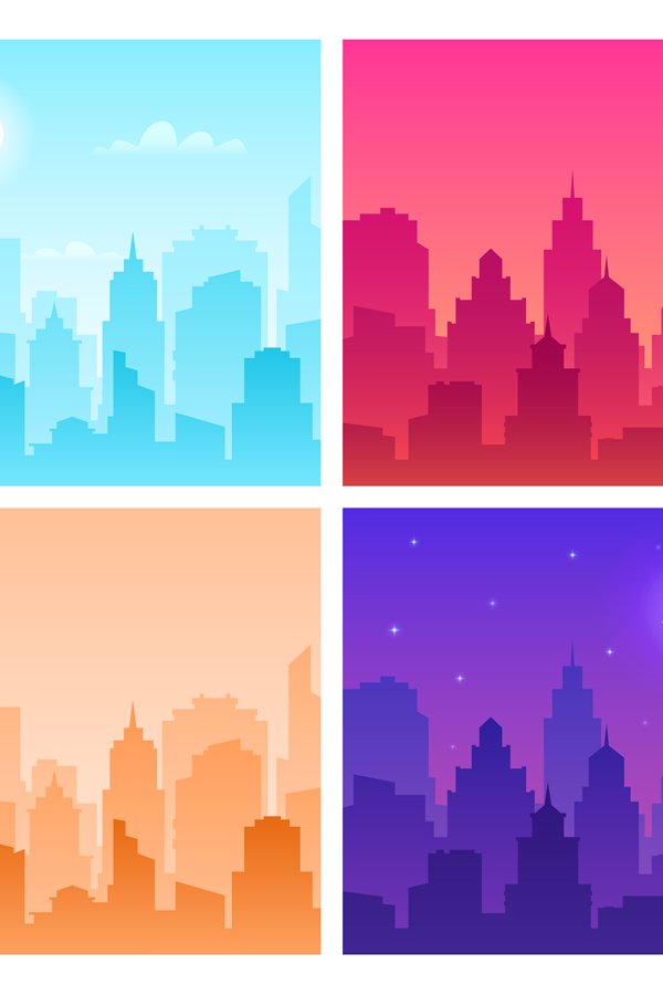 Daytime cityscape. Panoramic urban landscape in different ti