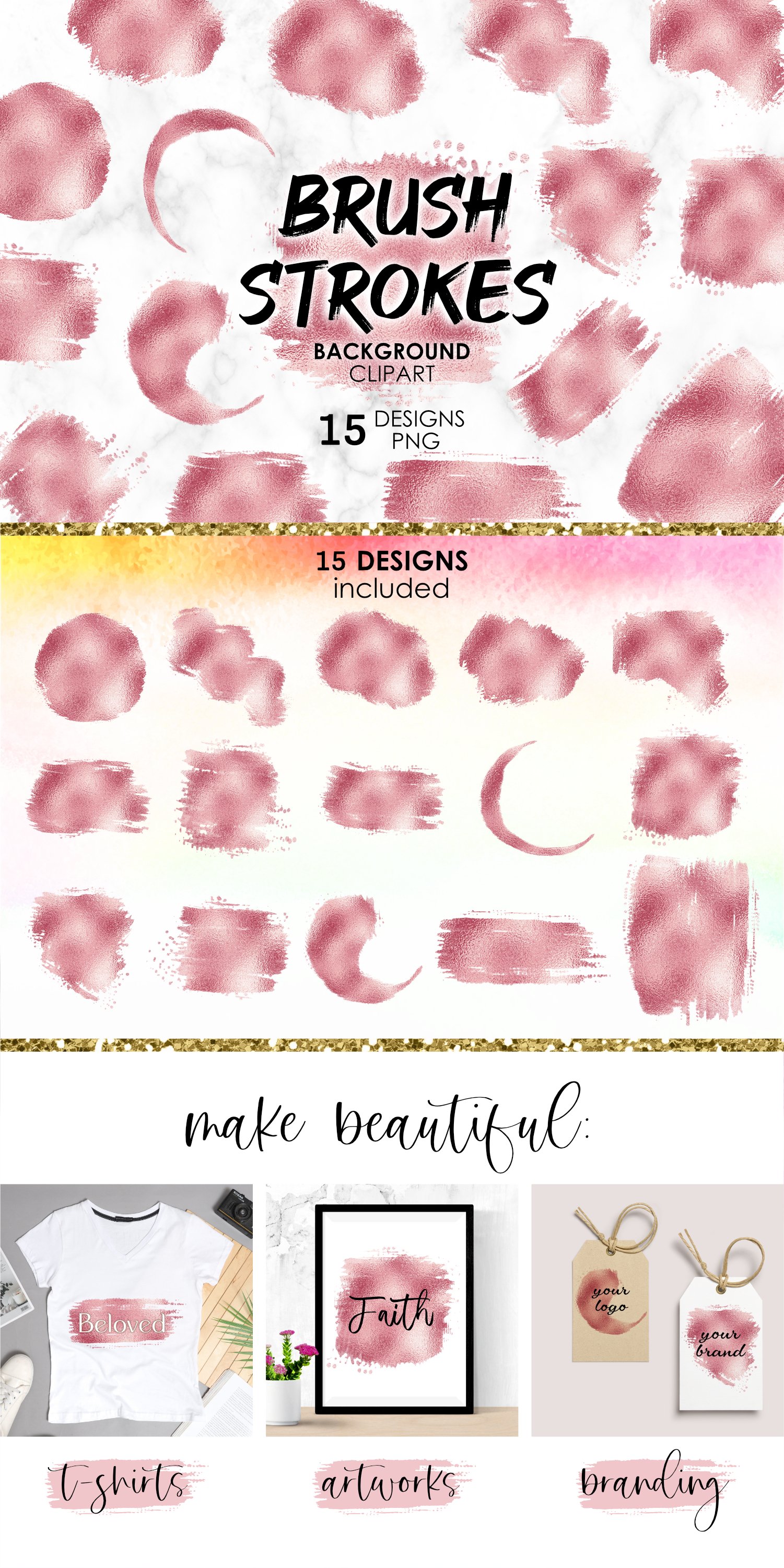 Rose Gold Foil Brush Stroke Background Design Elements Png