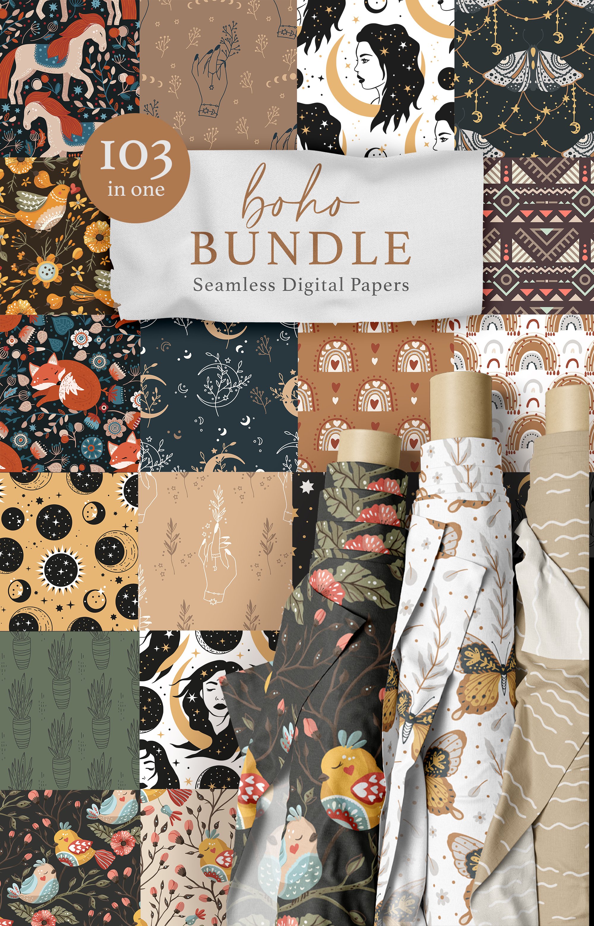 Seamless boho pattern bundle.