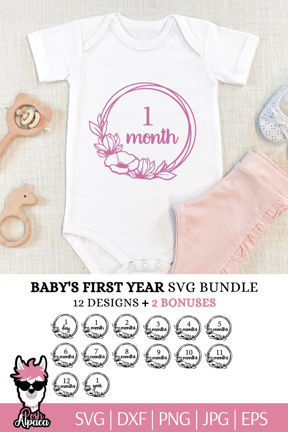Baby monthly milestones SVG bundle