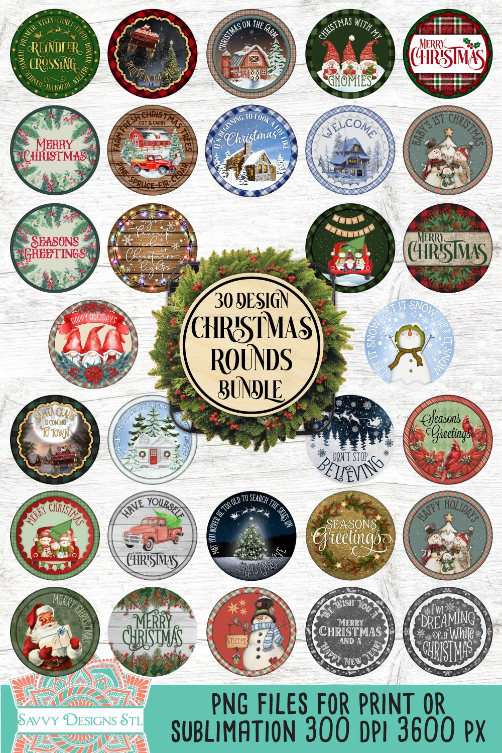 Christmas Round Bundle for Sublimation or Print, 30 Designs!