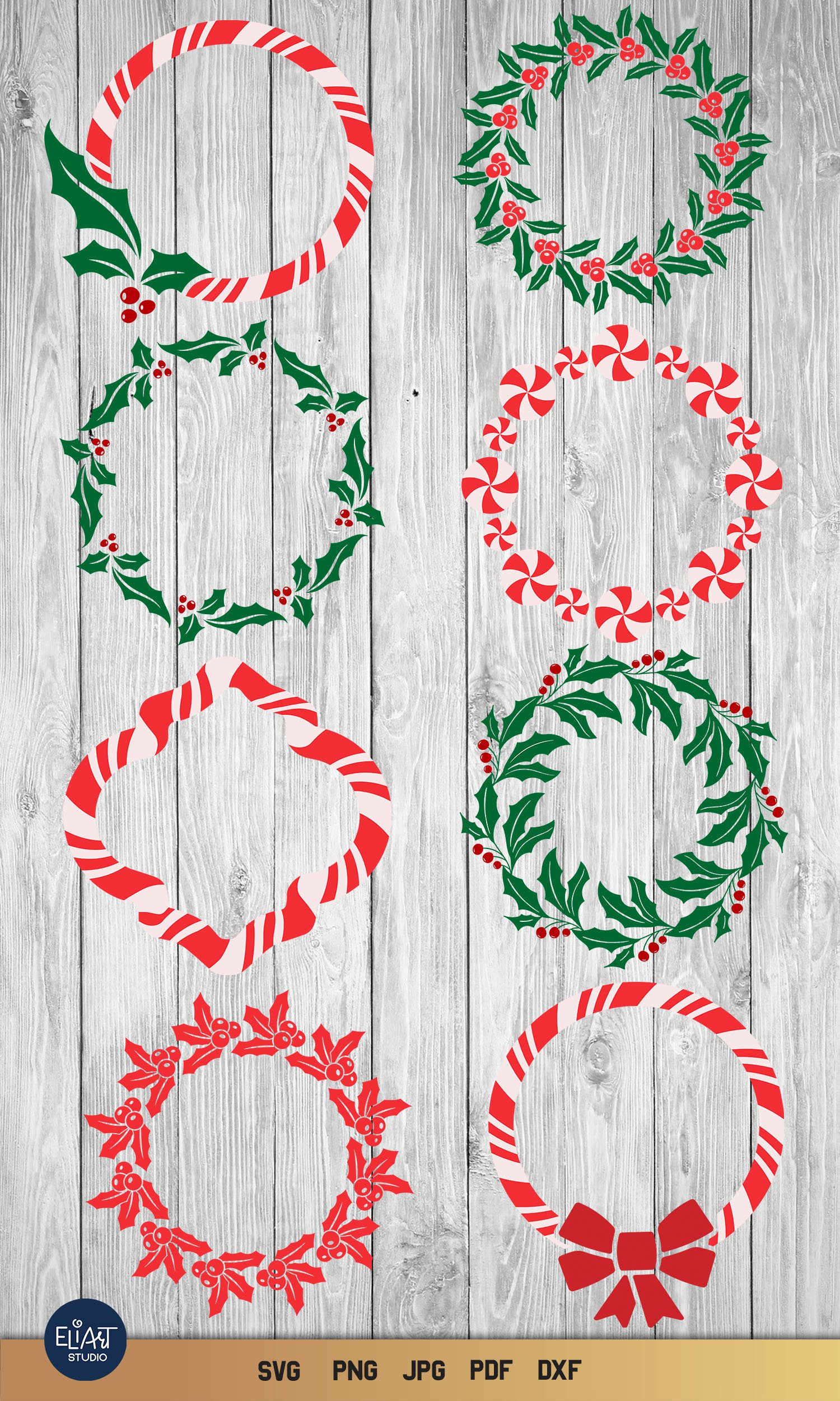 Candy Cane Frames SVG Bundle | Christmas Decor SVG Designs