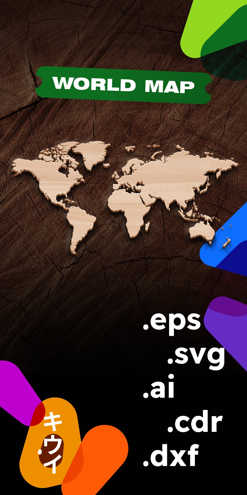 World map SVG Cnc router files Wood world map