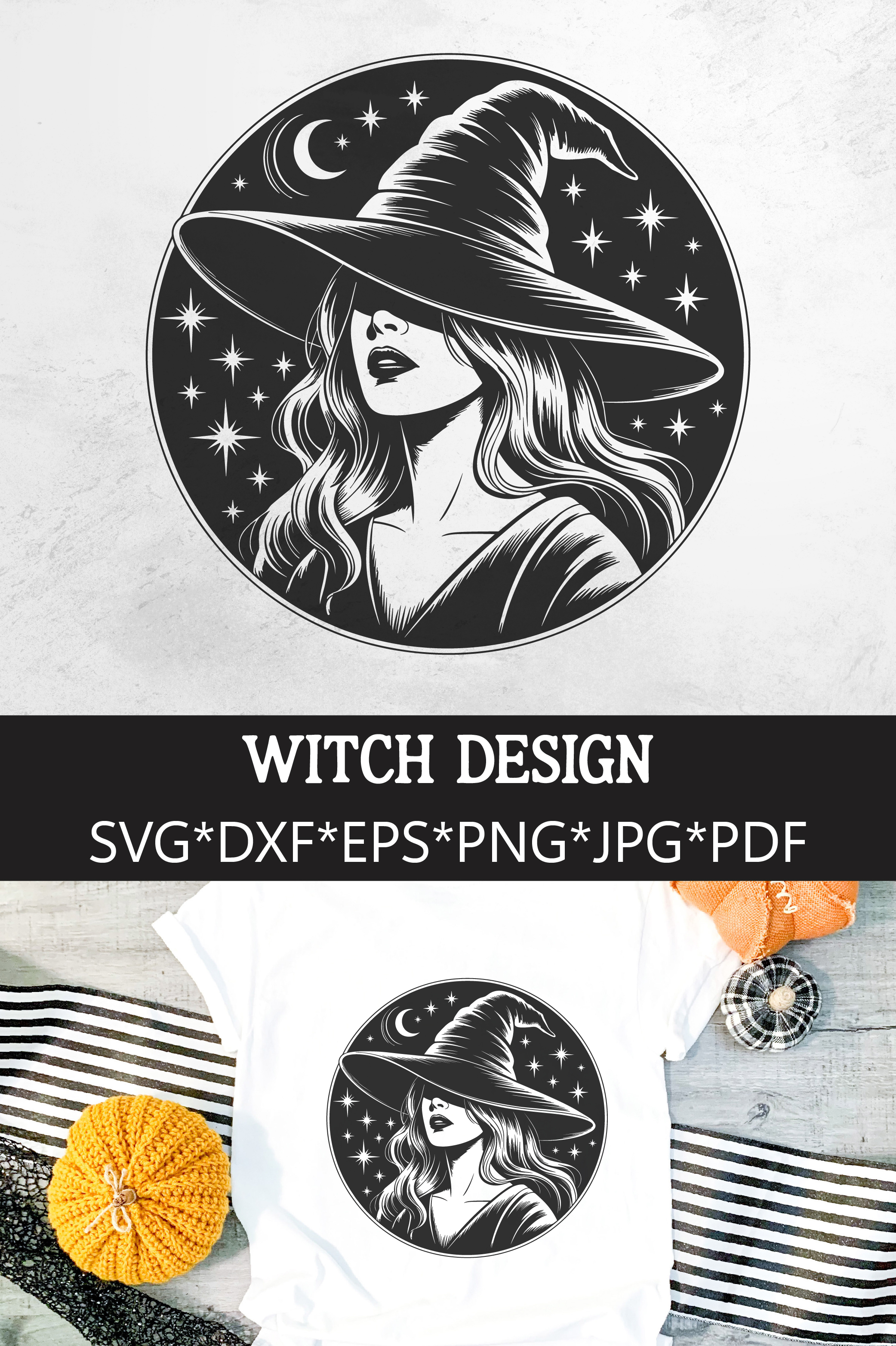 Witch Silhouette in Circle SVG | Halloween PNG Clipart