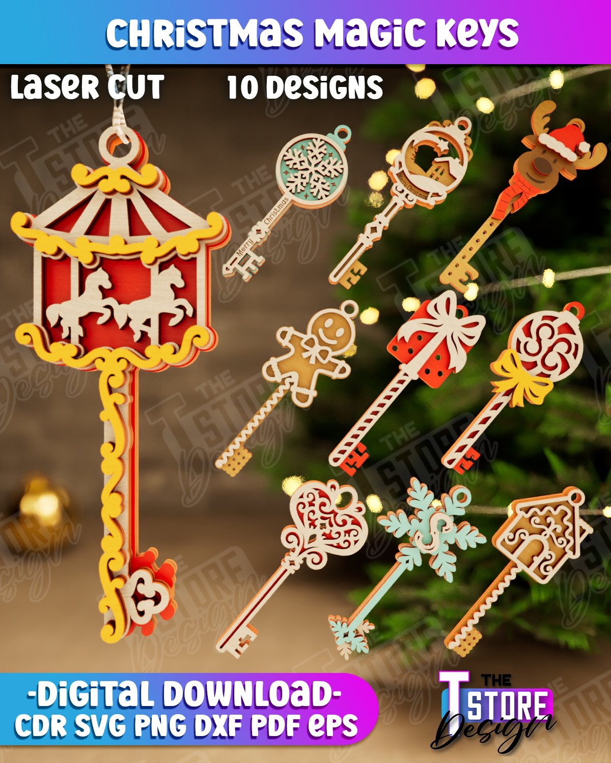 Christmas Key Ornament Laser Cut Bundle| Santa Magic Key SVG