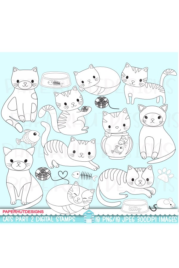 Cats Digital Stamps|Kitten Digital Stamps|Cute Cat Clipart