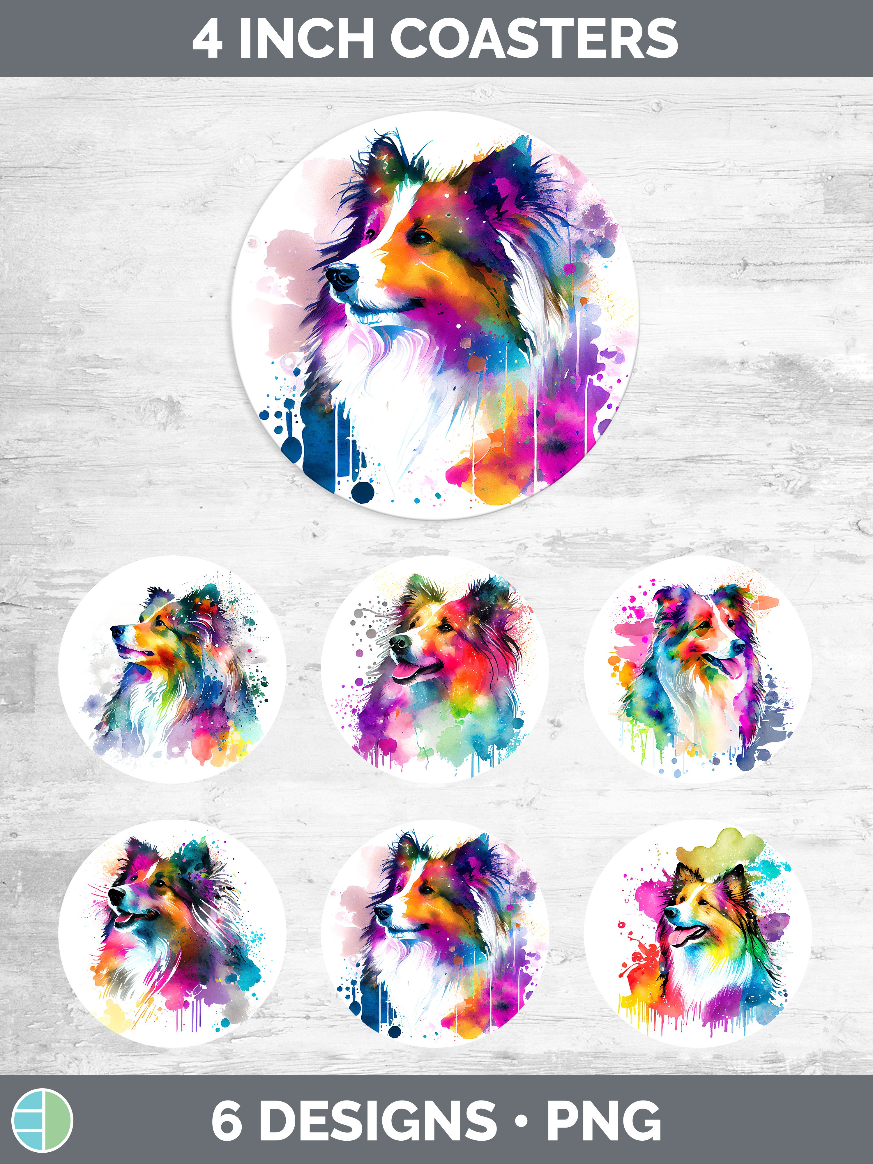 Rainbow Shetland Sheepdog Round Coaster | Sublimation Coaste