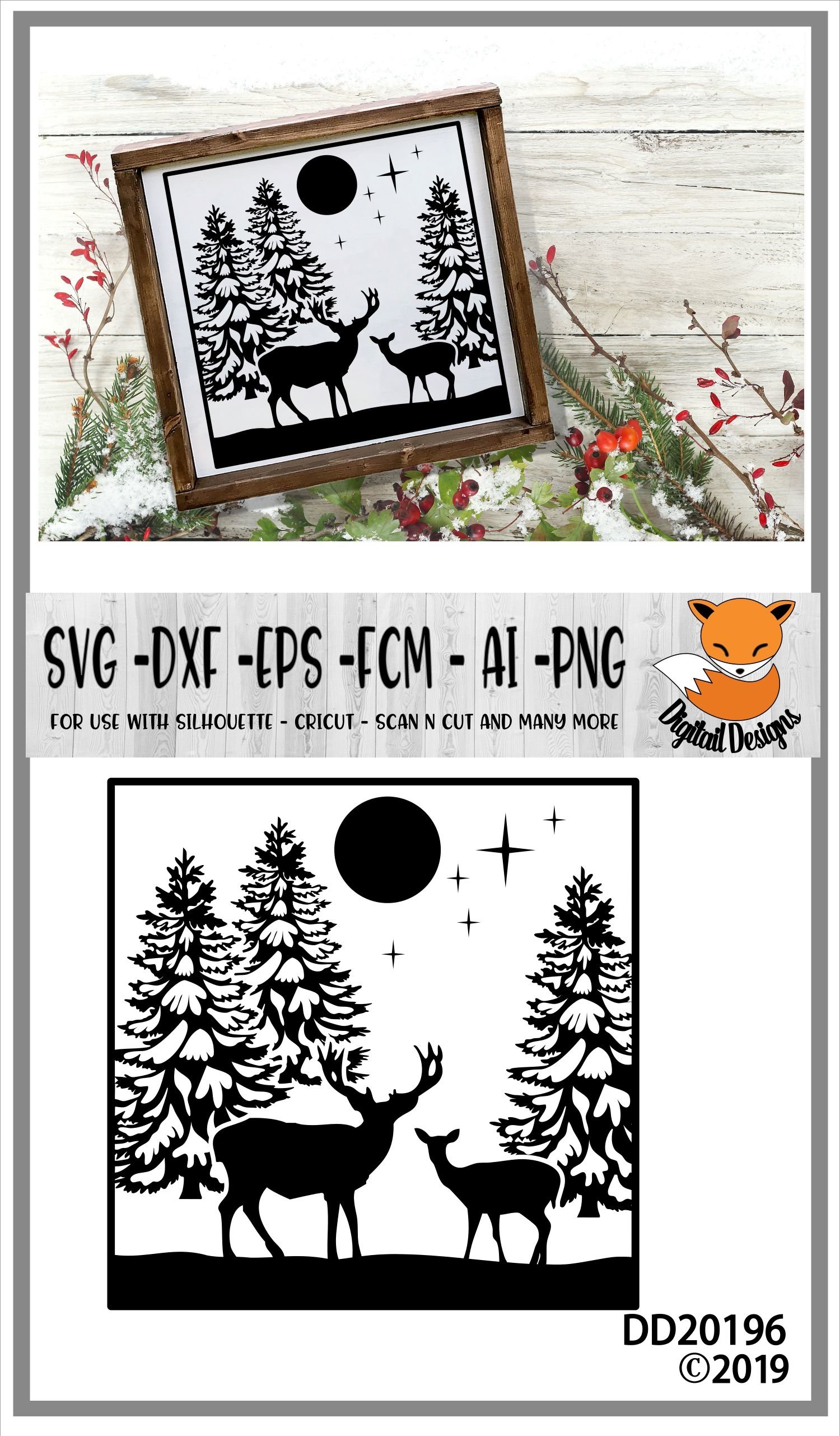 Glass Block Winter Forest Scene Christmas Deer SVG (704746)