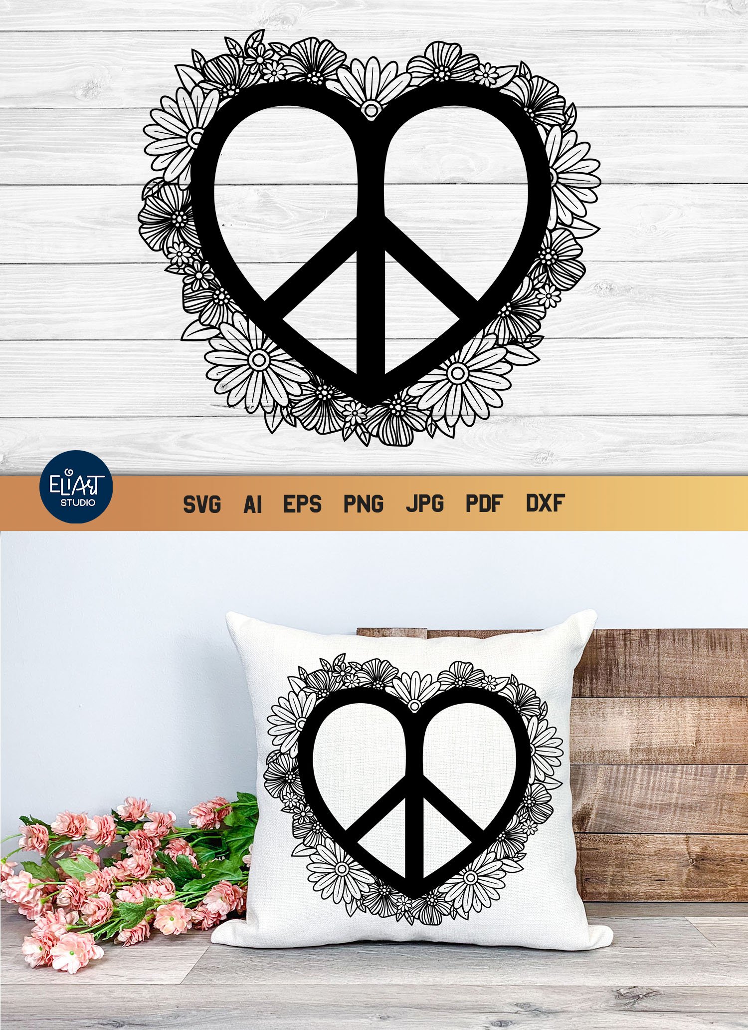 Peace Love SVG | Floral Peace Love Symbol SVG Design