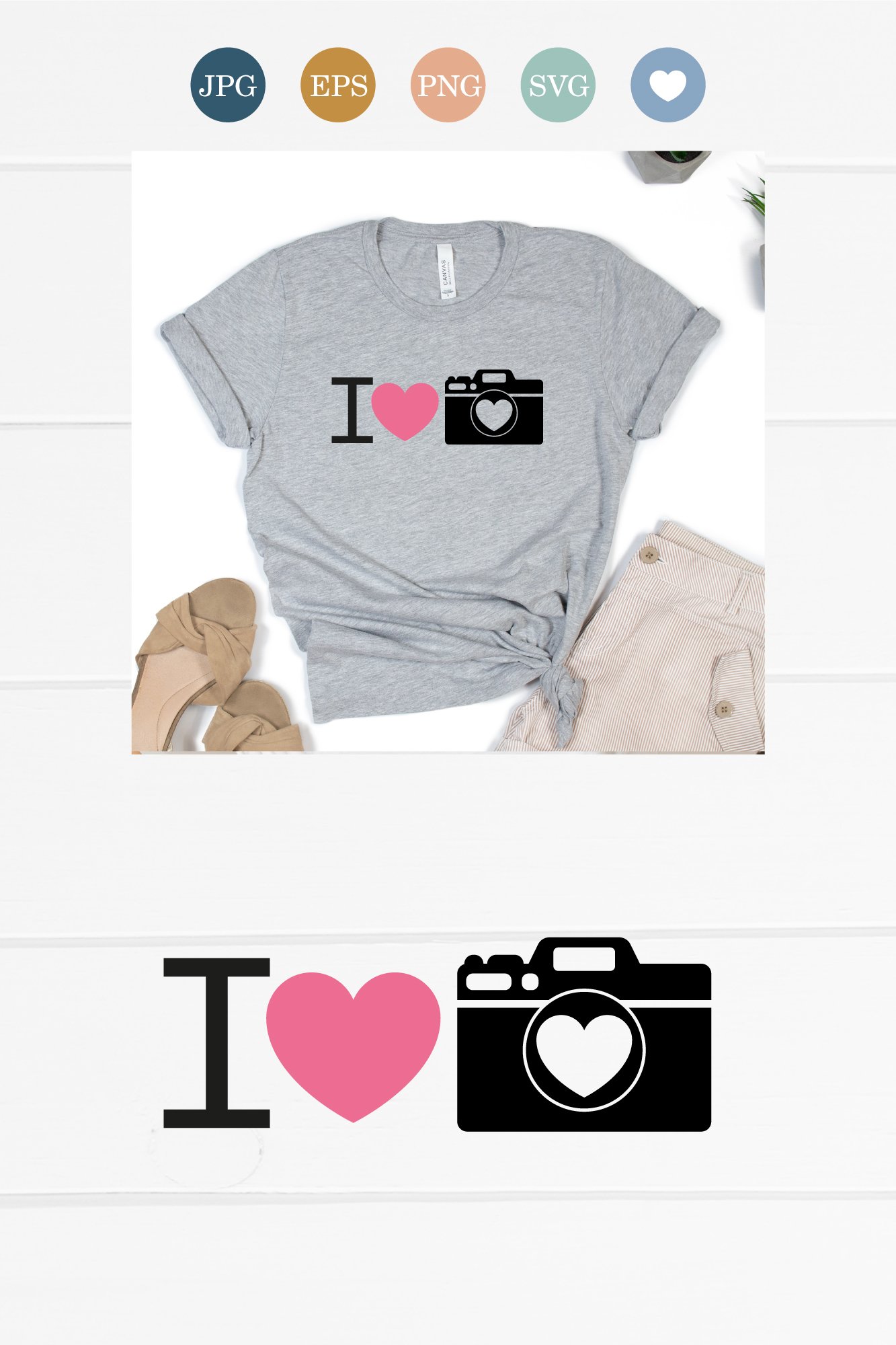 Camera T-shirt design, I love camera SVG file