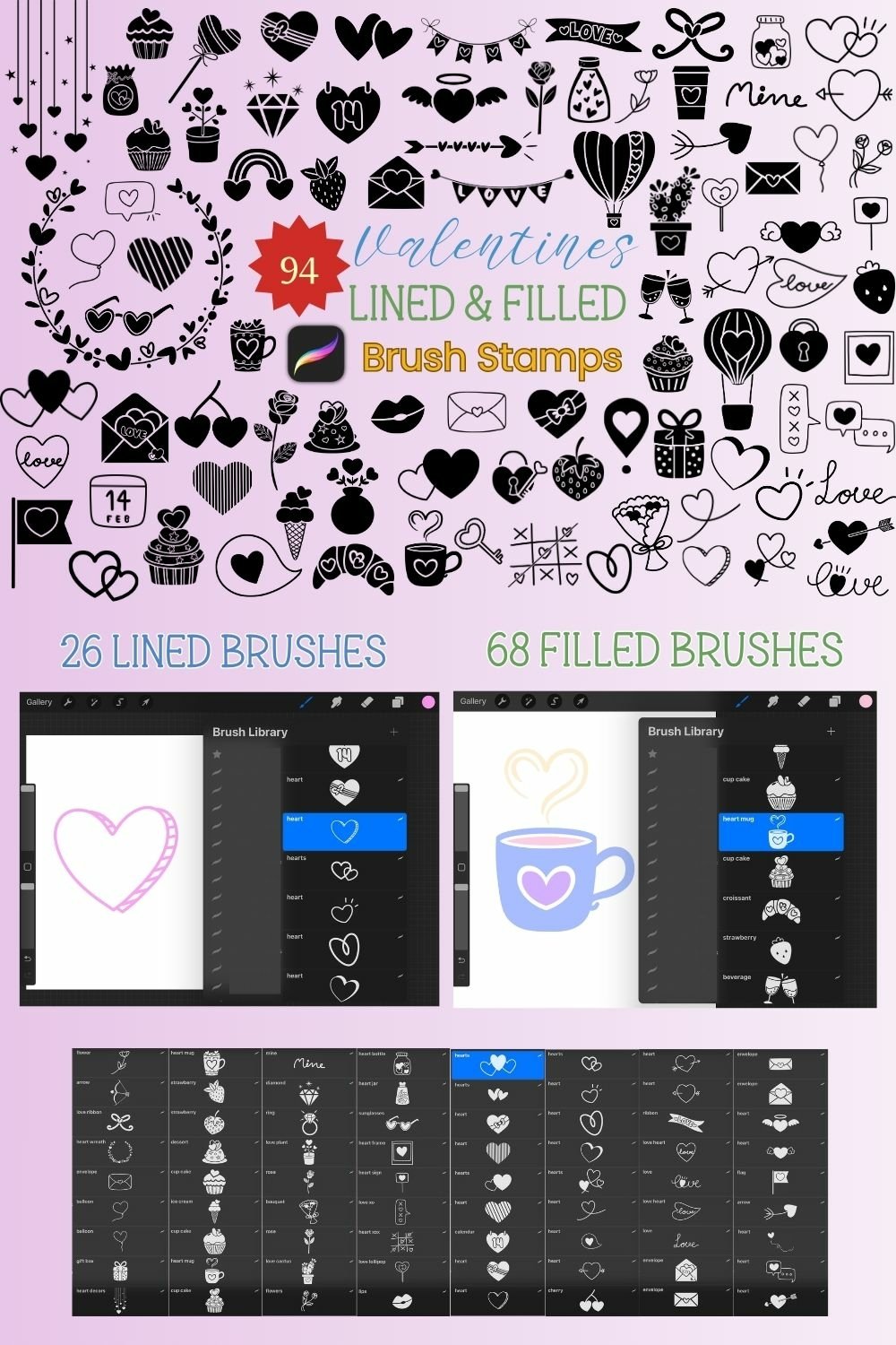 94 Valentines Procreate Brush Stamps