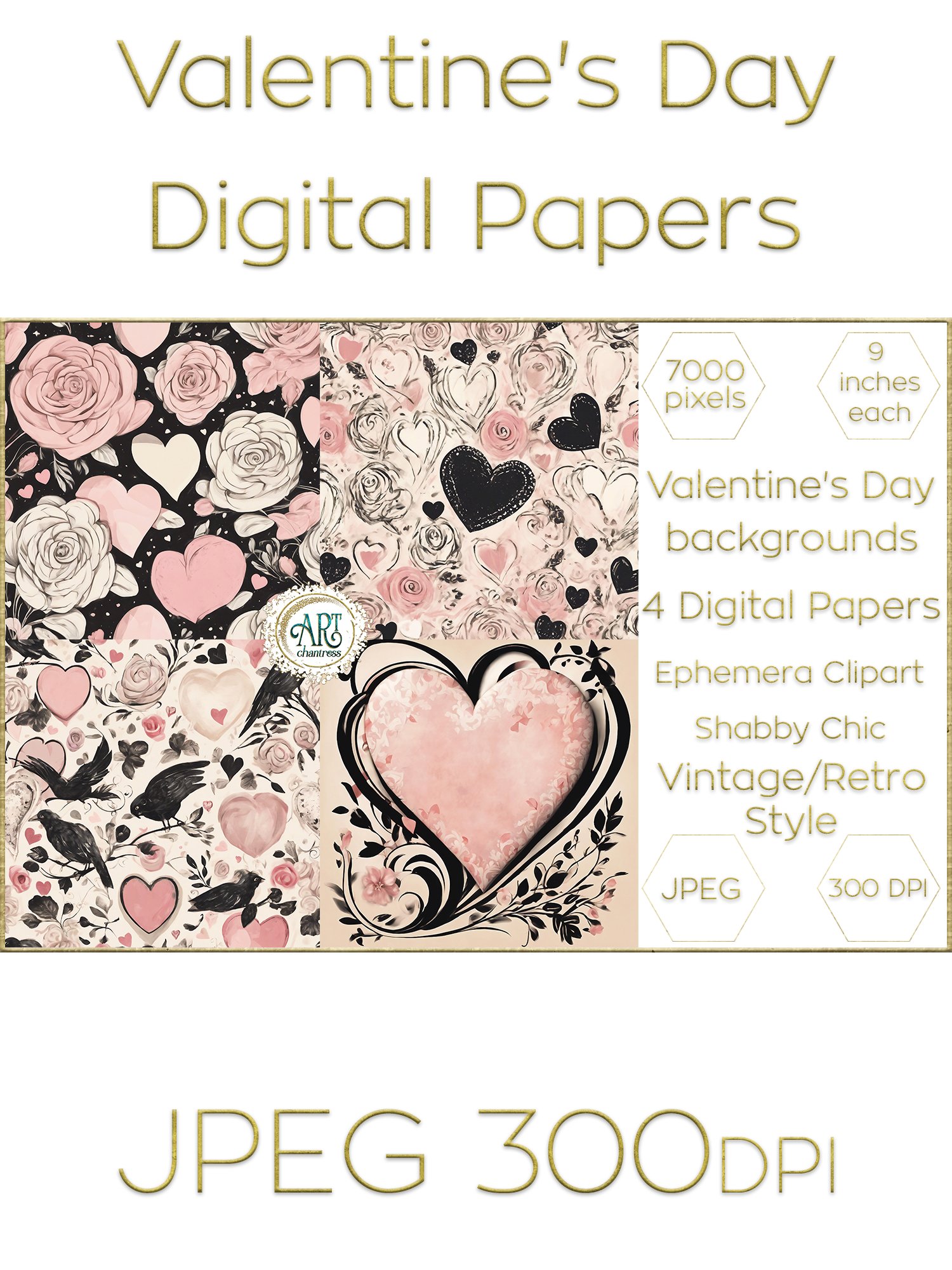 Watercolor Vintage Valentines Day Digital Paper (3010447)