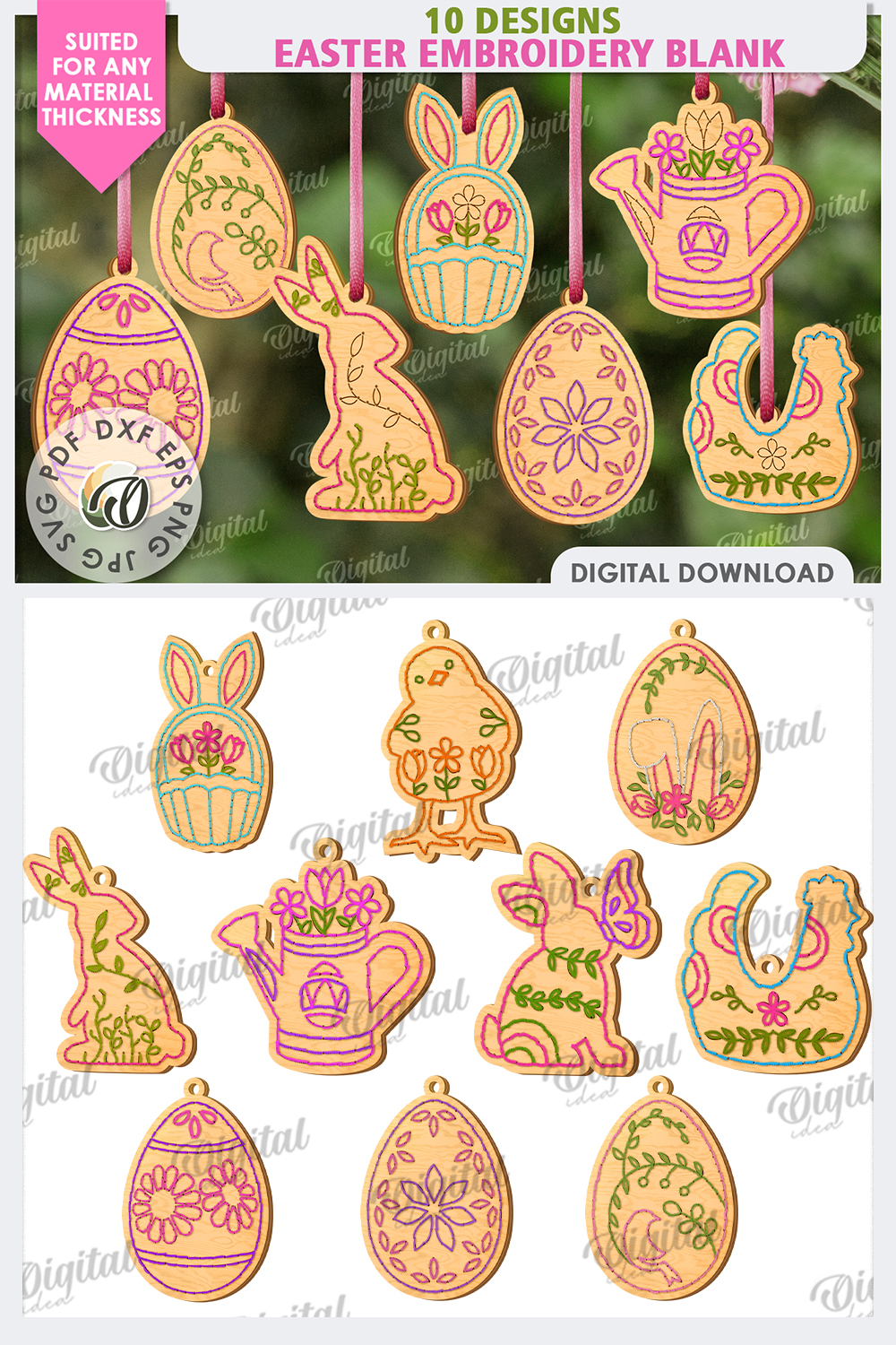 Easter Ornaments Laser Cut Bundle. Embroidery Blanks SVG