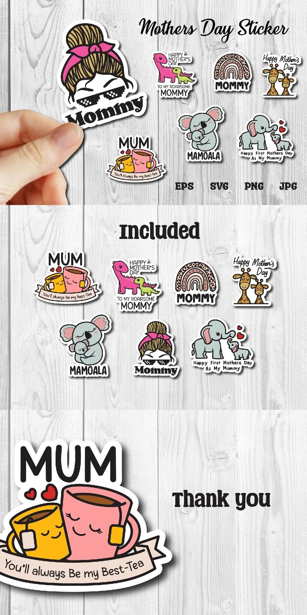 Mother's Day sticker printable bundle