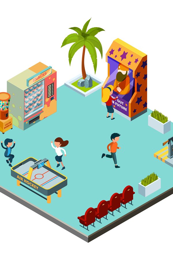 Game zone concept. Game center, kids room with playing game