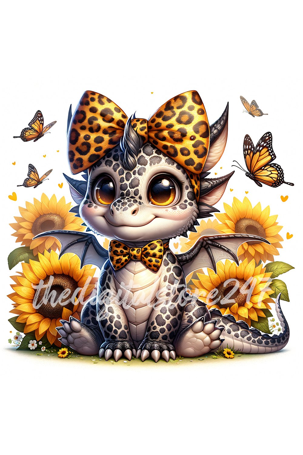 Cute Dragon with Sunflowers JPG File (3551501)