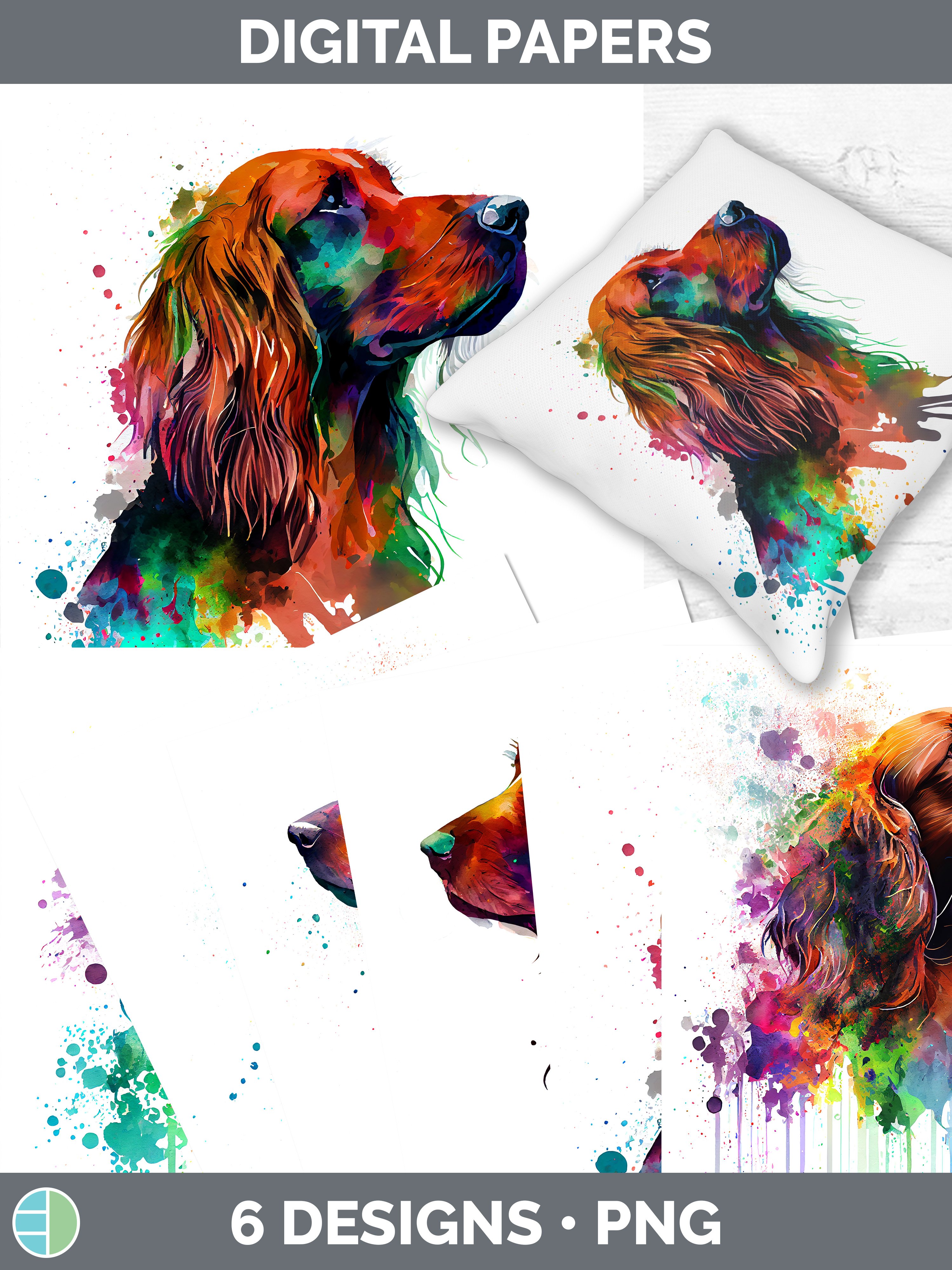 Rainbow Irish Setter Dog Paper Backgrounds | Digital Scrapbo