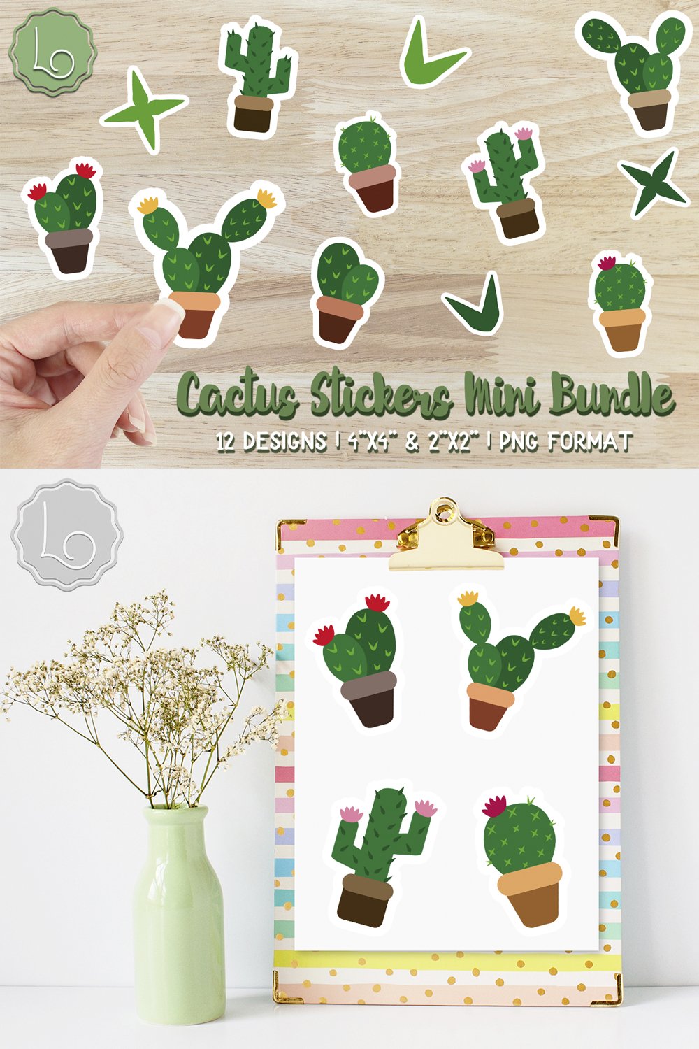 12 Printable Cactus Stickers Mini Bundle
