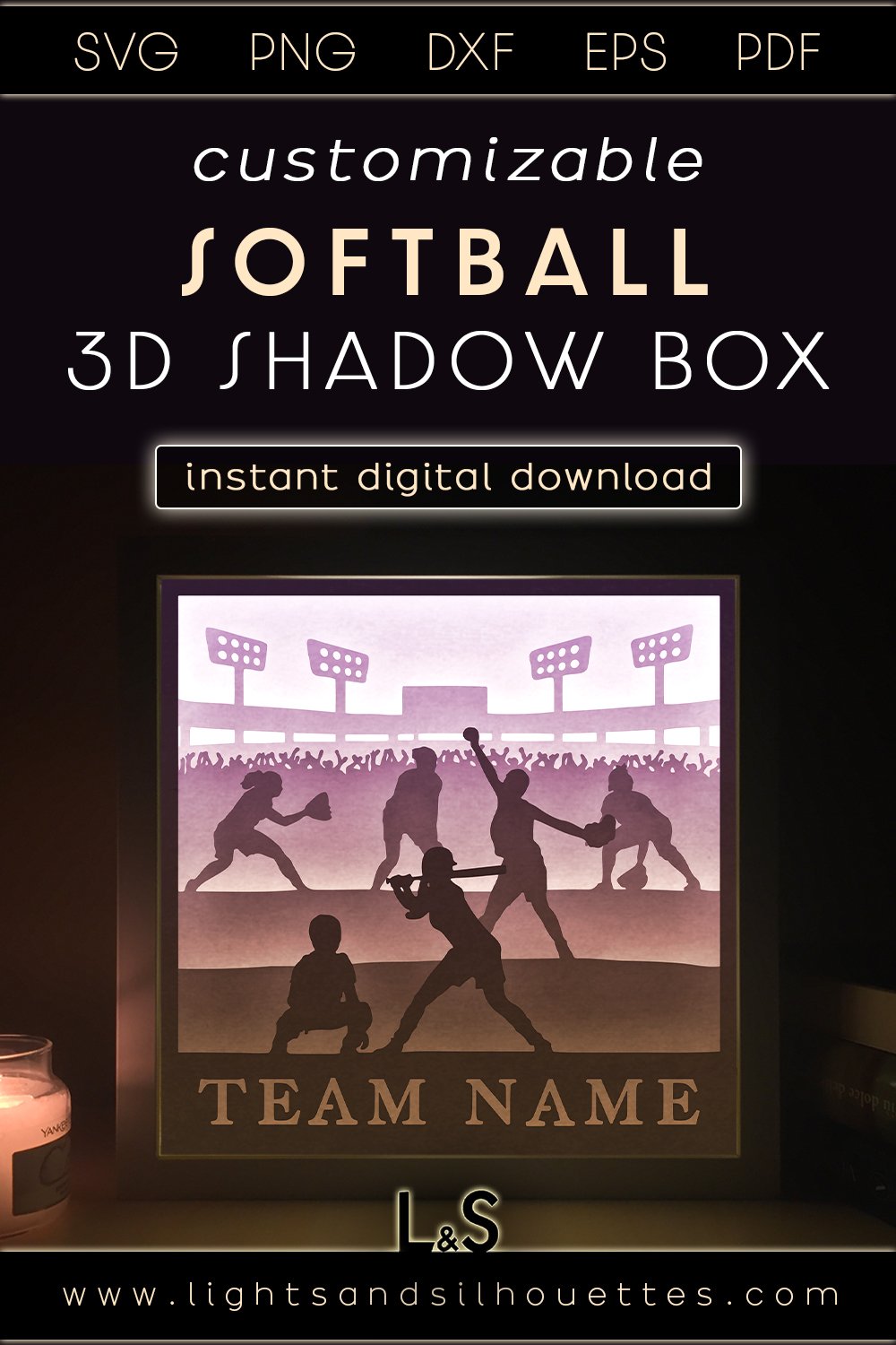 Customizable Softball Shadow Box Svg Design | Light Box Svg