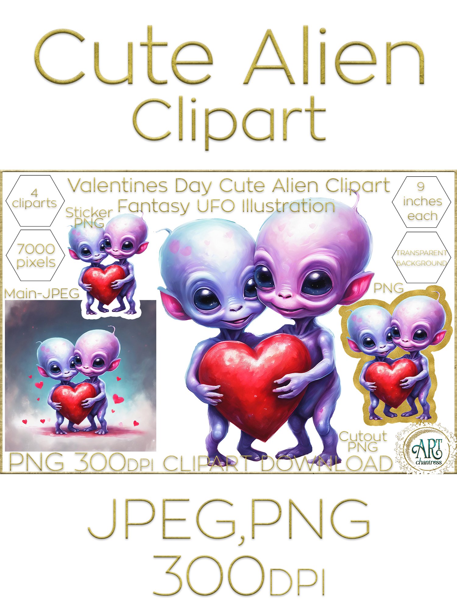 Out of this World Alien in Love Clipart Gothic (3068171)