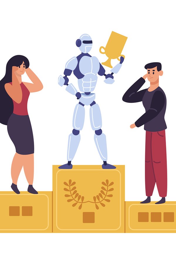 Robot winning competition. Artificial intelligence getting f