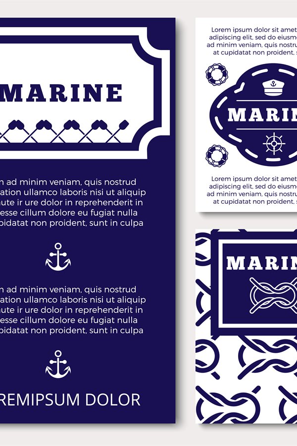 Marine banners or flyers design with sea elements