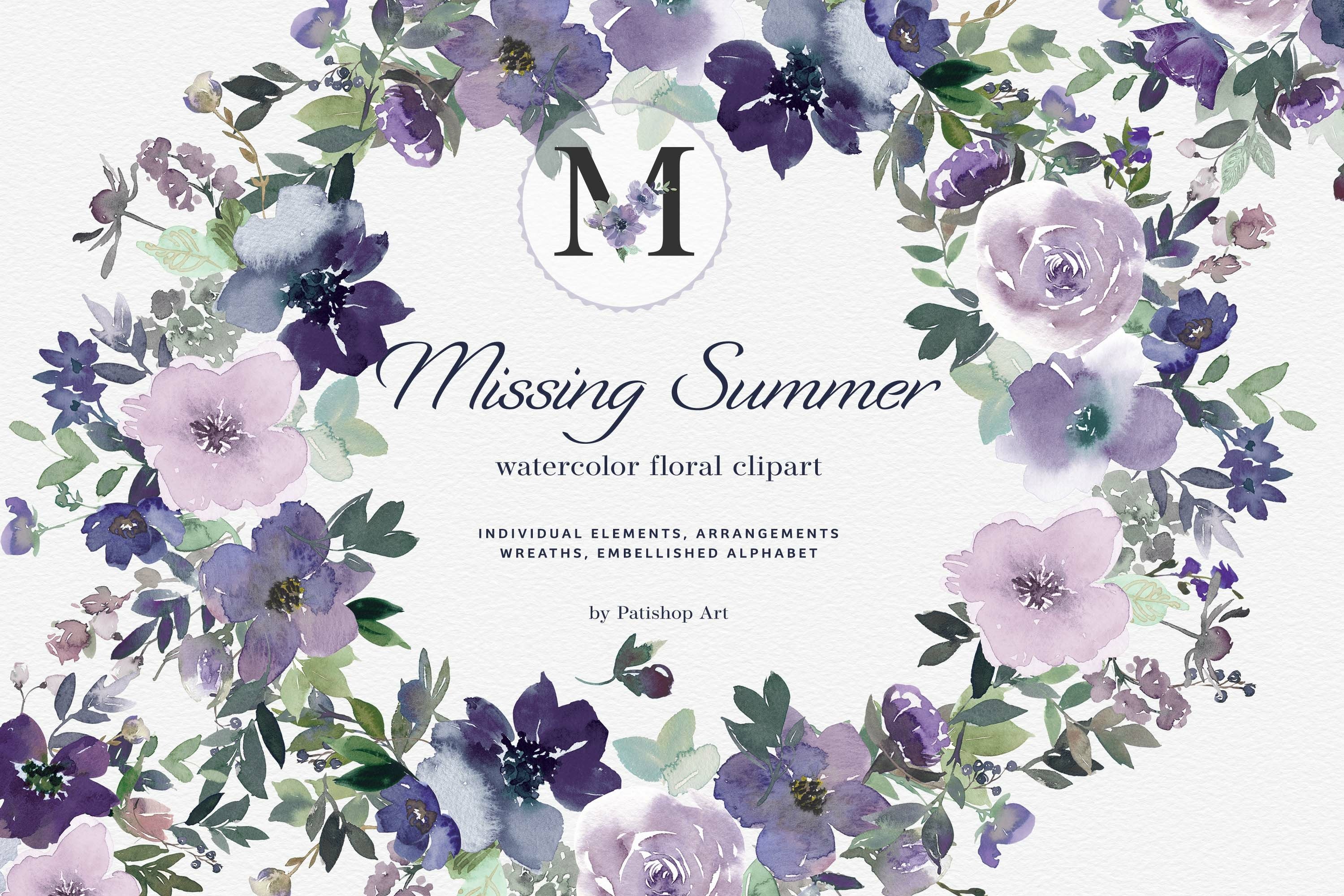 Watercolor Purple Floral Clipart Huge Collection