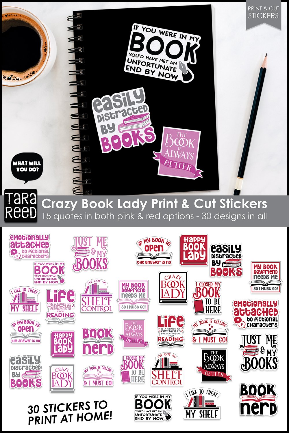 Printable Book Lover Stickers | Print and Cut for Cricut