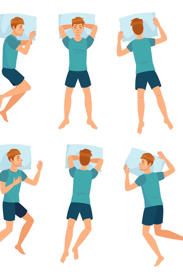 Man sleeps in different poses. Male character sleep, mans sl