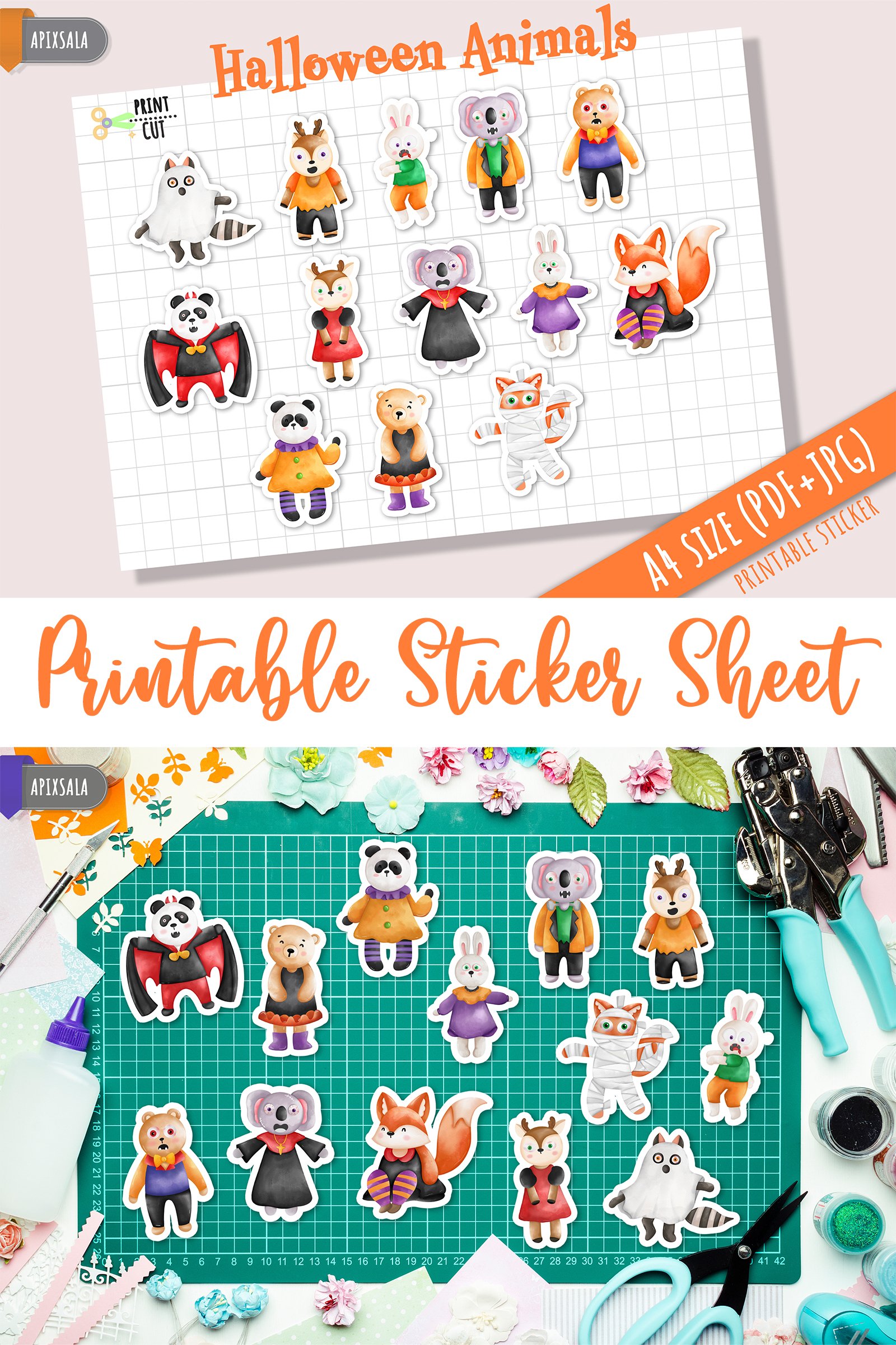 Cute Halloween Animal Printable Sticker Stheet